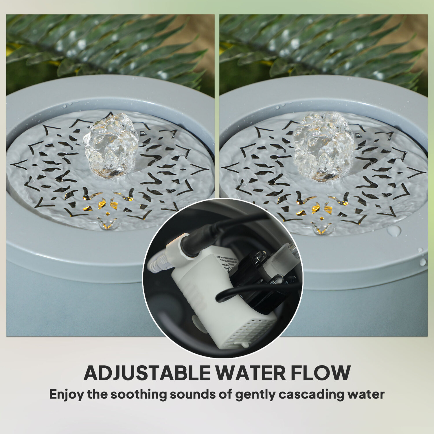 Outsunny Waterfall Fountain with LED Lights and Cut-out Design