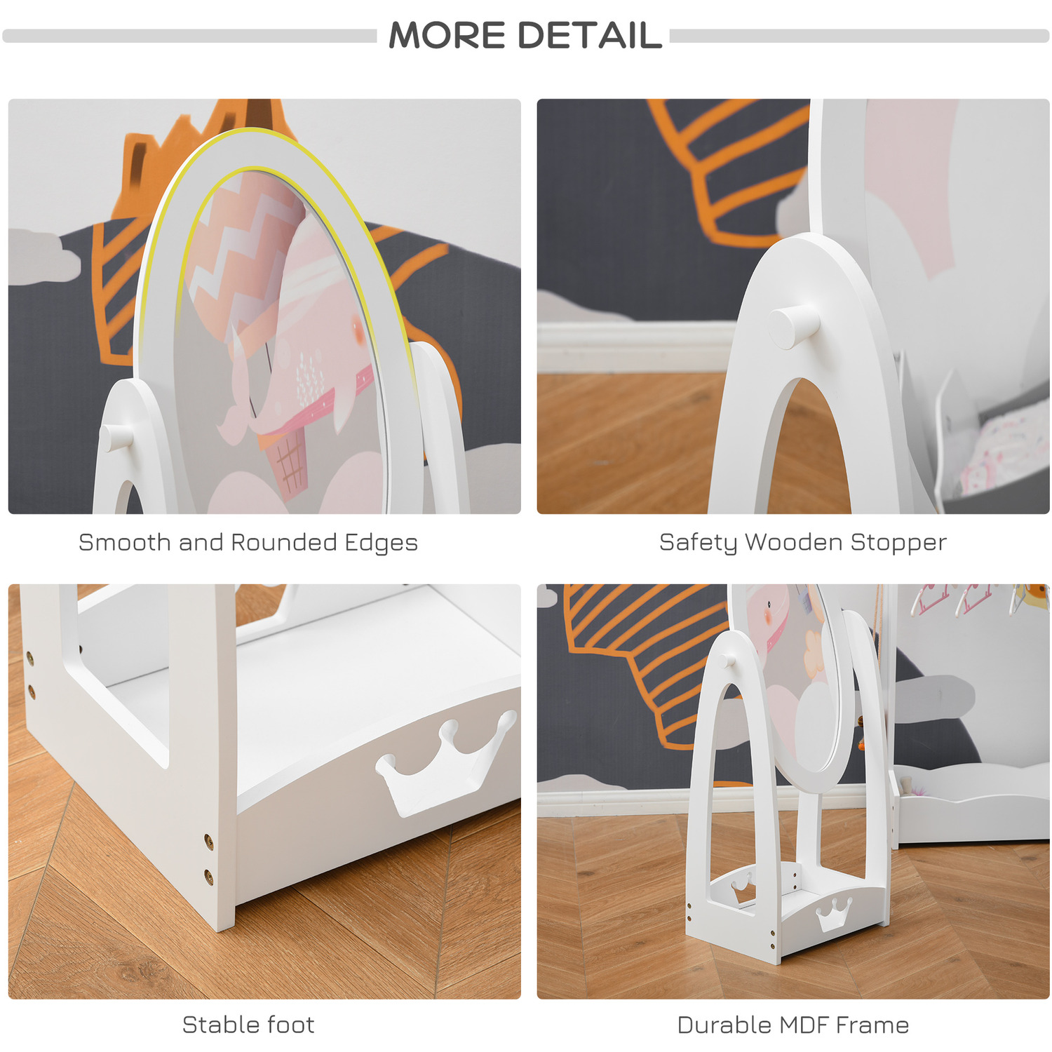 Free Standing Child's Dressing Mirror with storage shelf