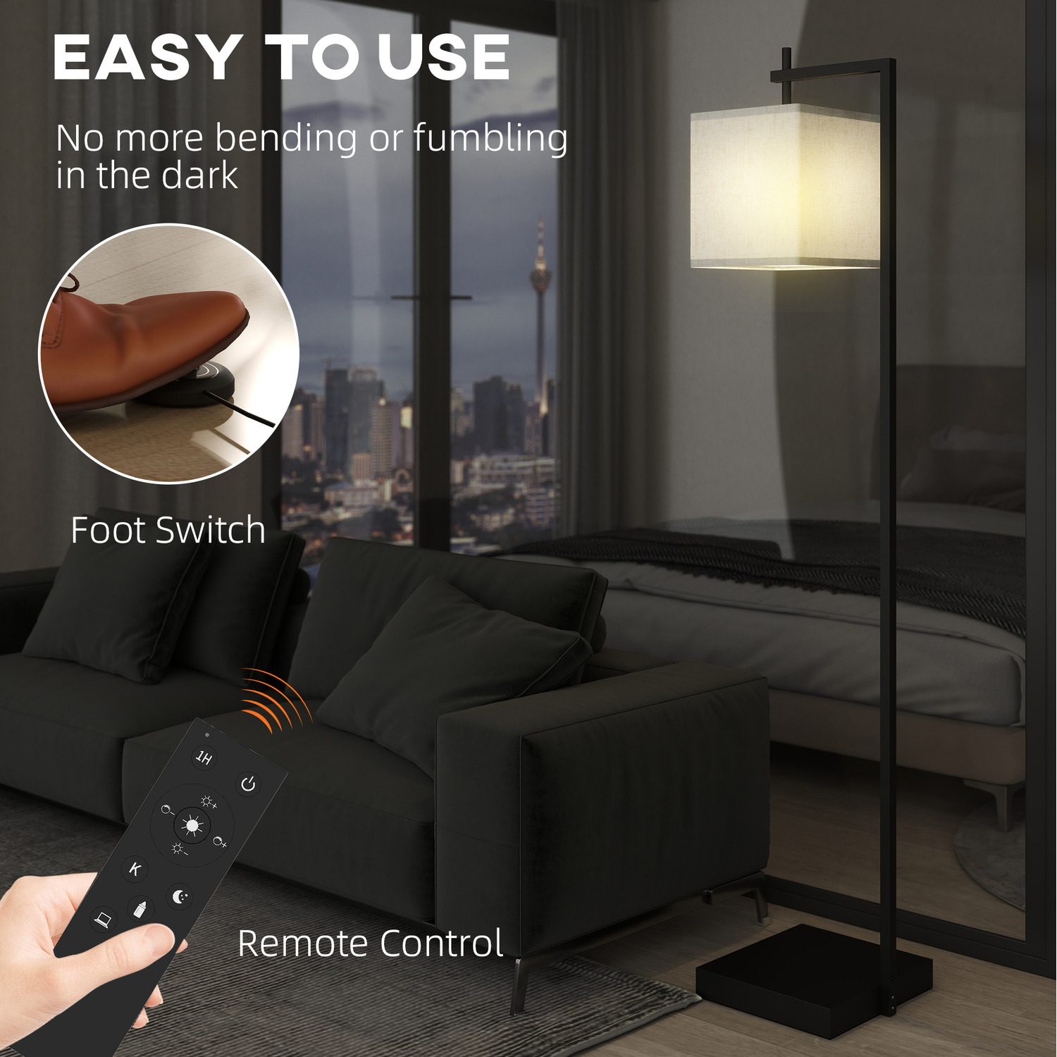 HOMCOM Modern Floor Lamp for Living Room with 10 Brightness Levels