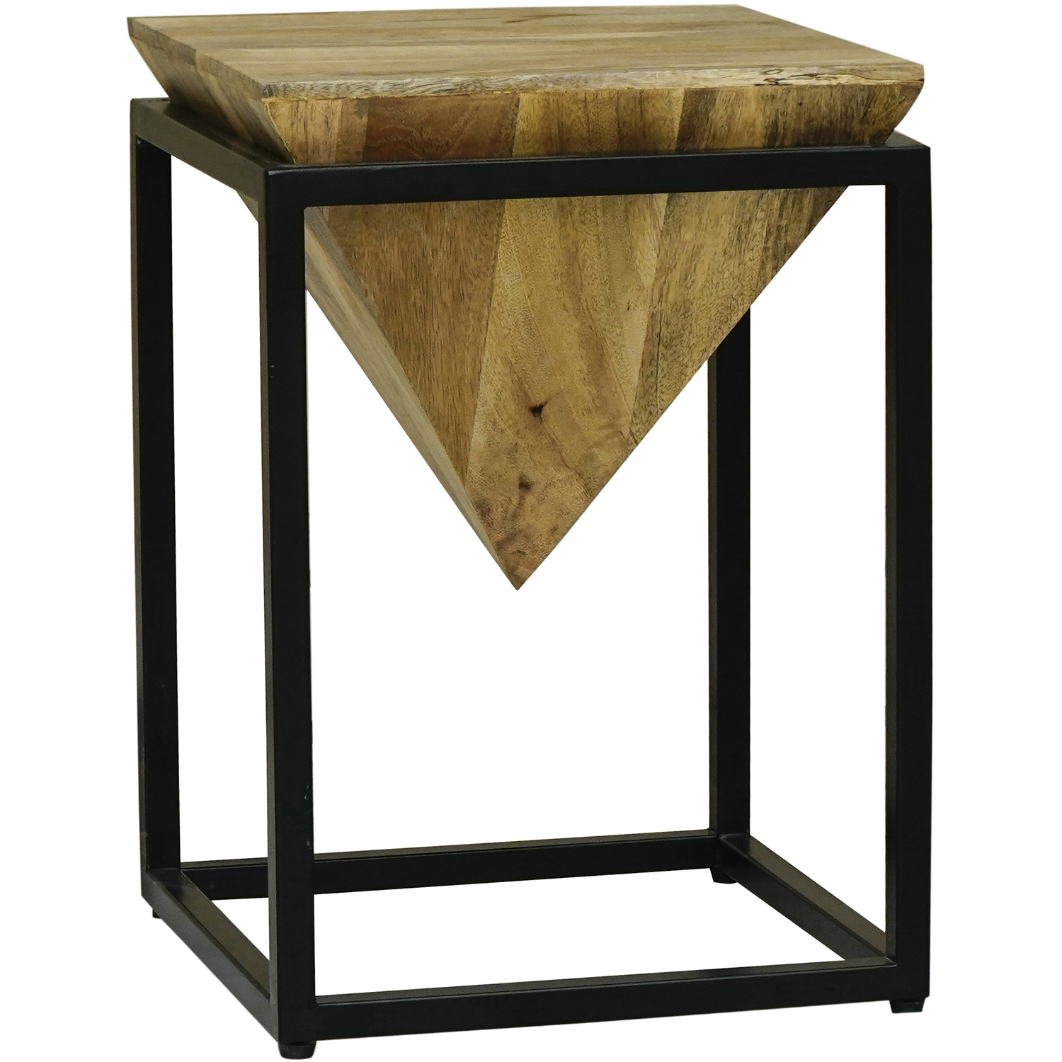 Ravi Iron base solid Wood Diamond Stool Small
