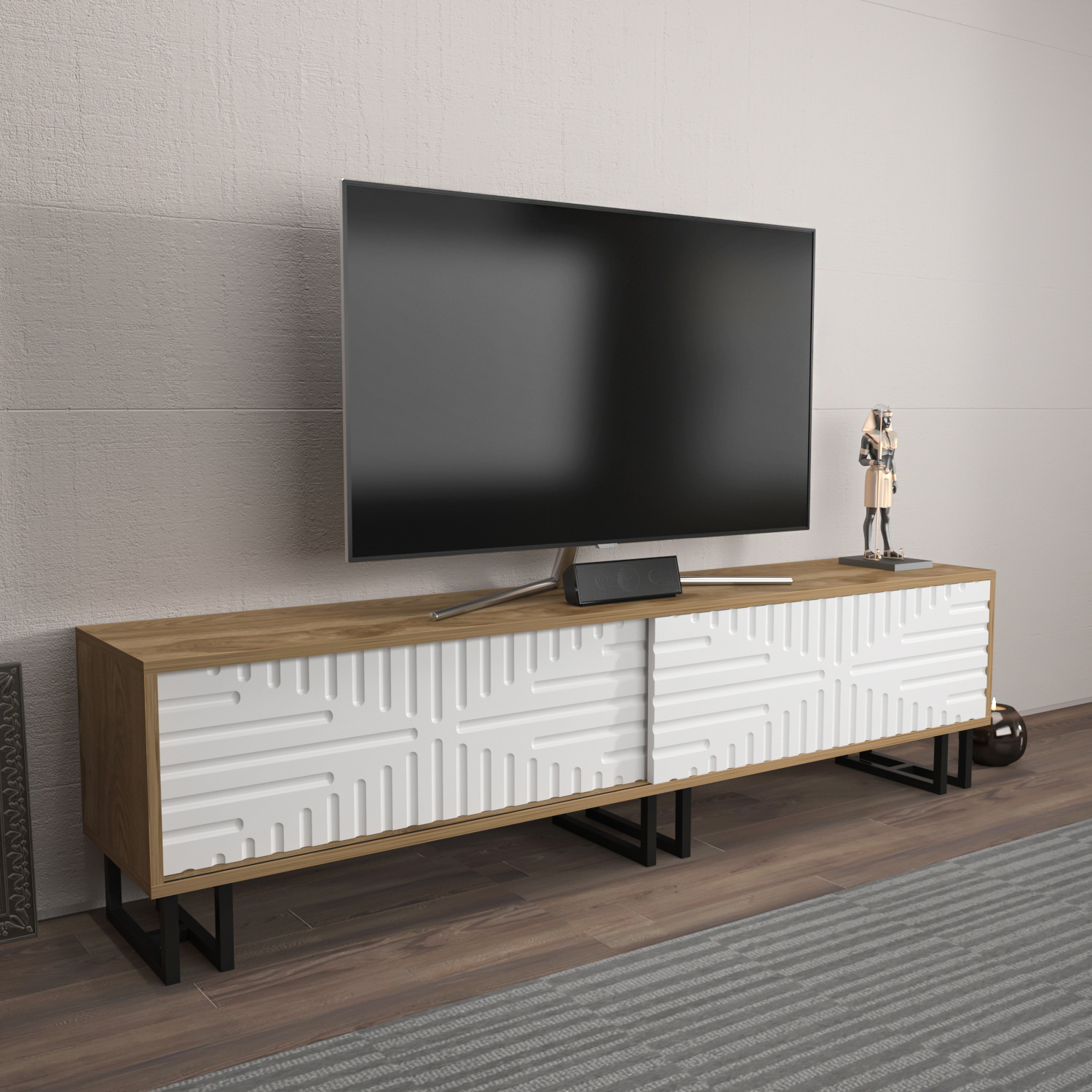 Askal 180 cm Wide Modern TV Unit and TV Stand with Sliding Cabinets