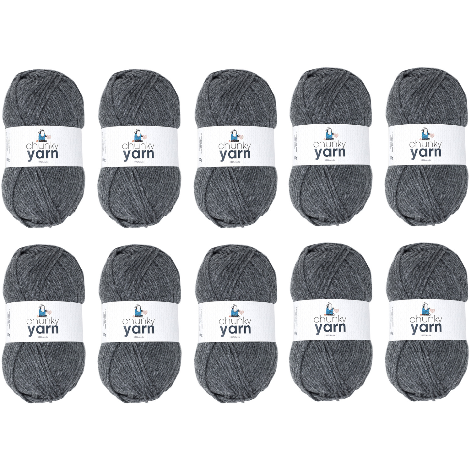 Korbond Chunky Yarn 10 x 100g Pack - Grey
