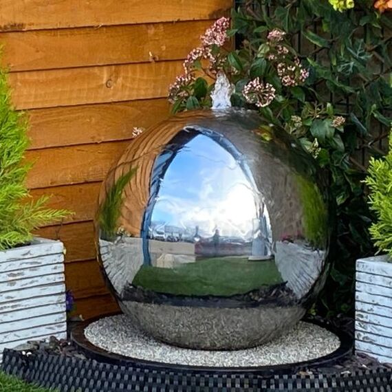 50cms Stainless Steel Sphere Modern Metal Solar Water Feature