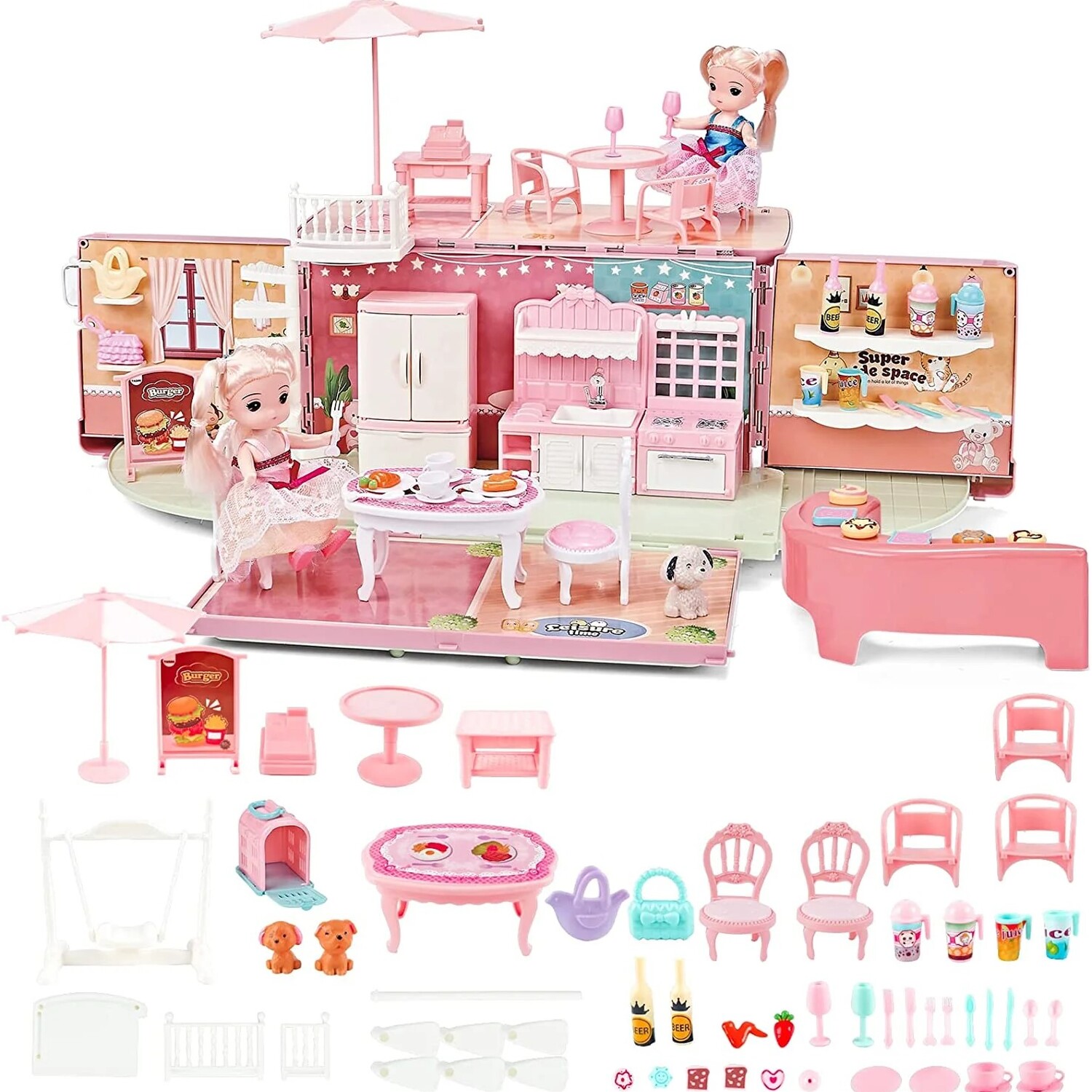 Portable Caravan Camper Bus Doll House Kitchen Playset with furniture