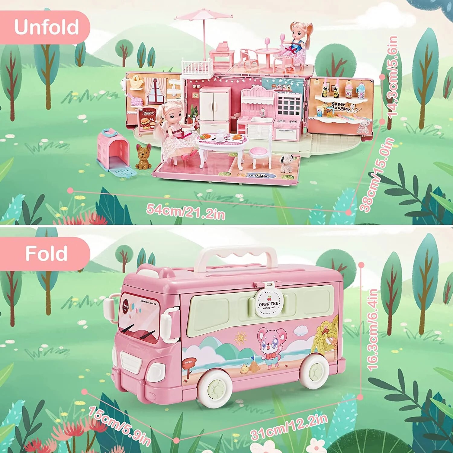 Portable Caravan Camper Bus Doll House Kitchen Playset with furniture