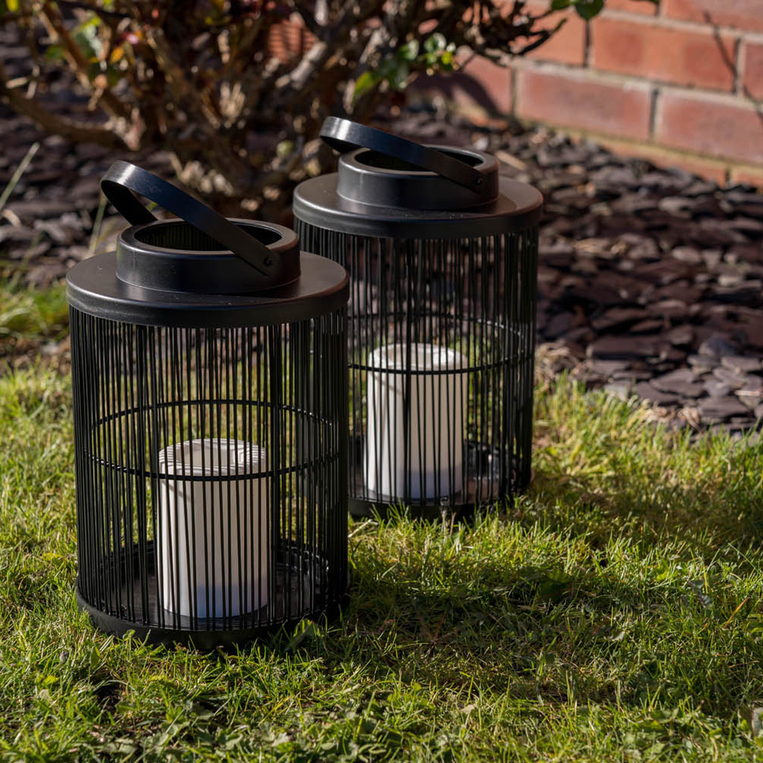 Cylindrical Wire Basket Lantern 2 Pack Black Outdoor Decorative Light