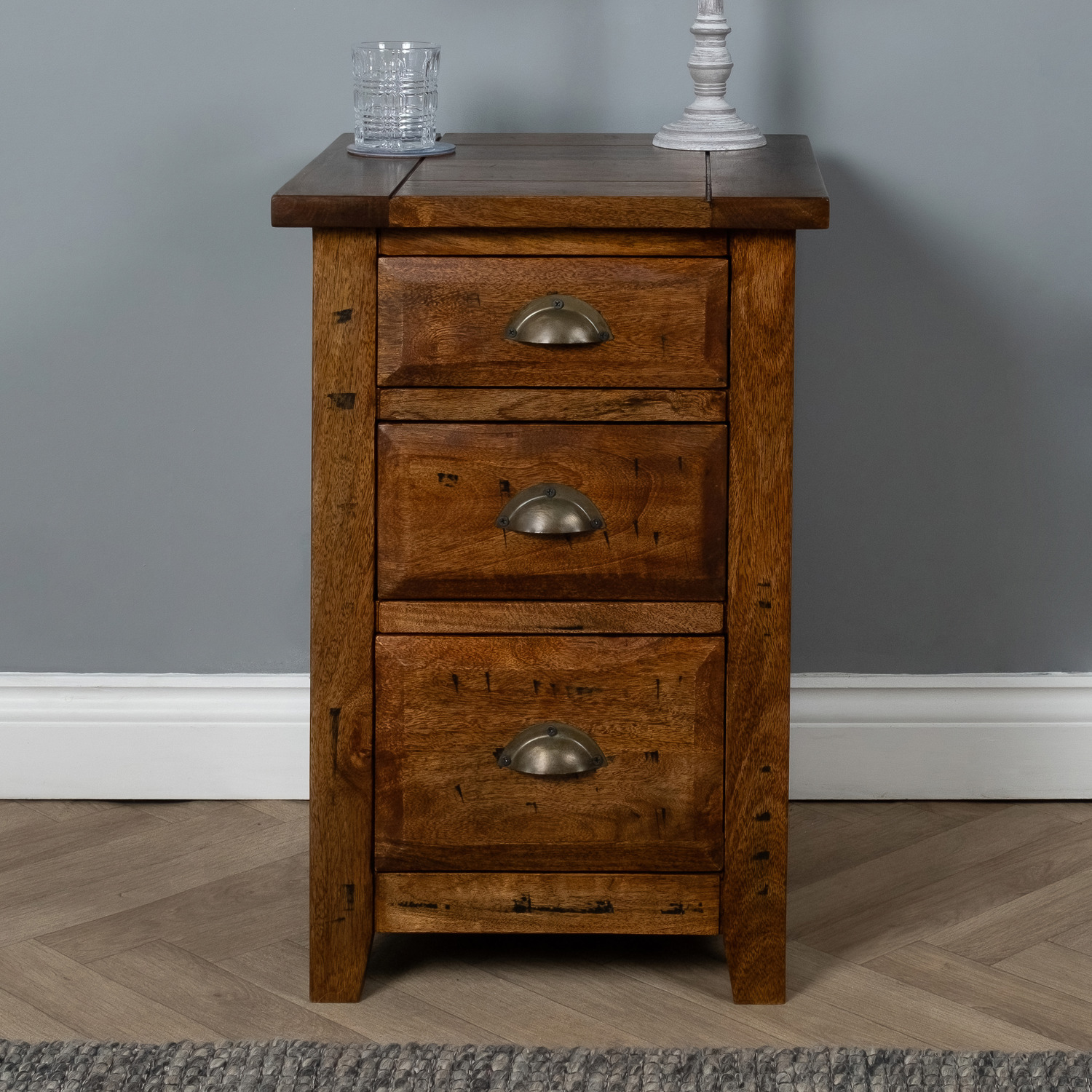 Solid 3 Drawer Narrow Nightstand Bedside Cabinet
