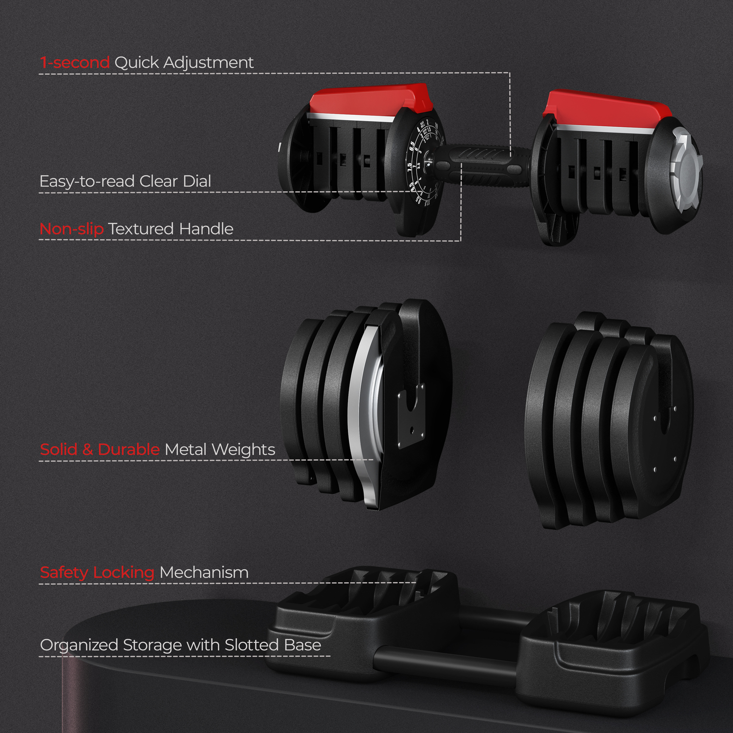 3 In 1 Quick Adjust Dumbbell Weight Set with Anti Slip Handle