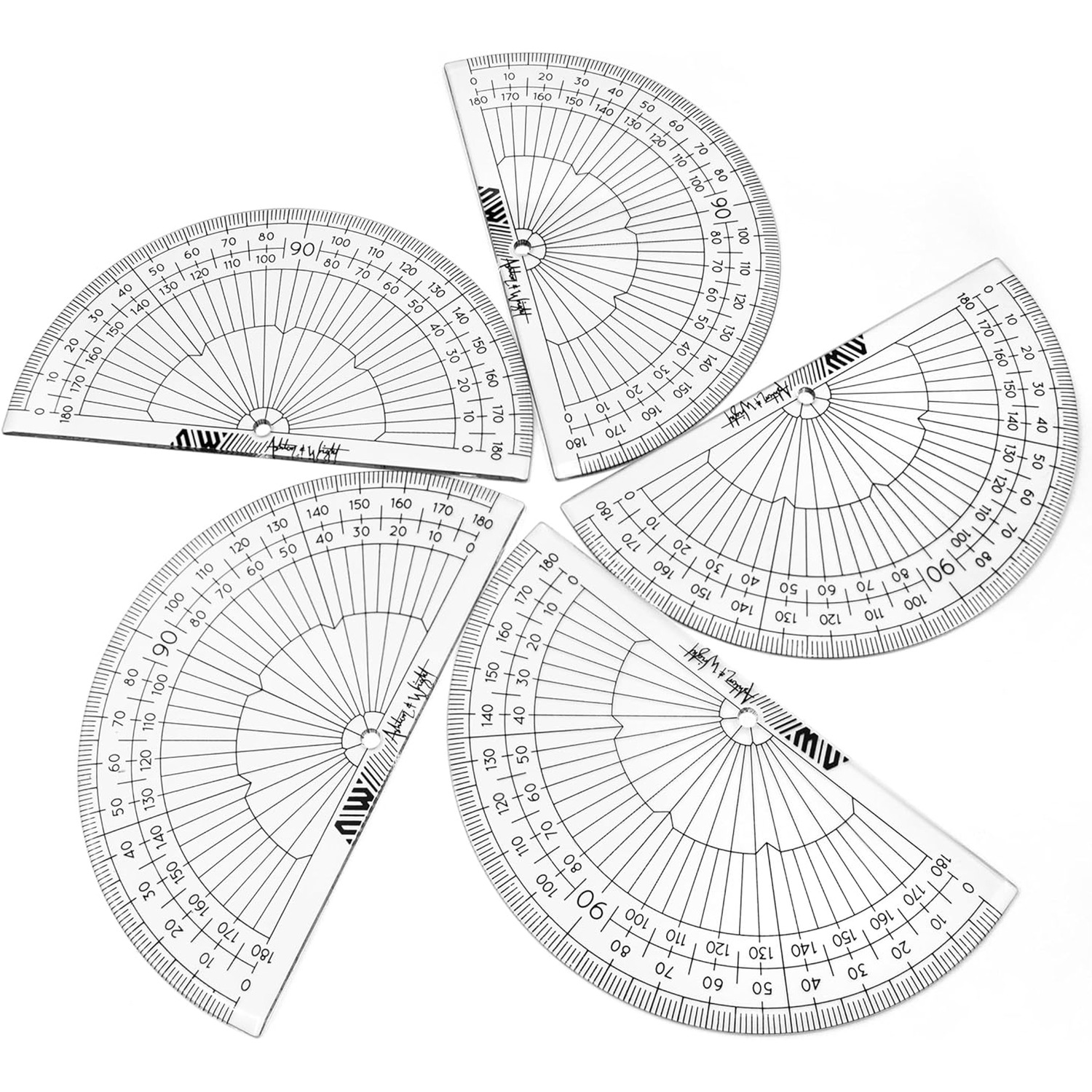 Pack of 5 180 Degree Protractor 10cm