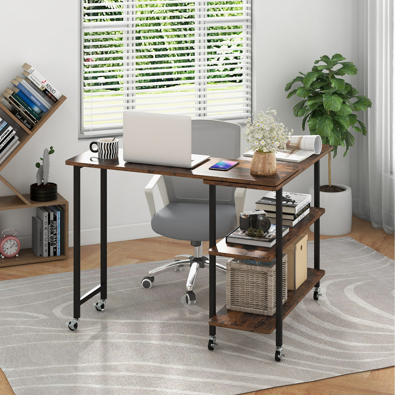 Corner Computer Desk Rotating Sofa Side Table Writing Desk