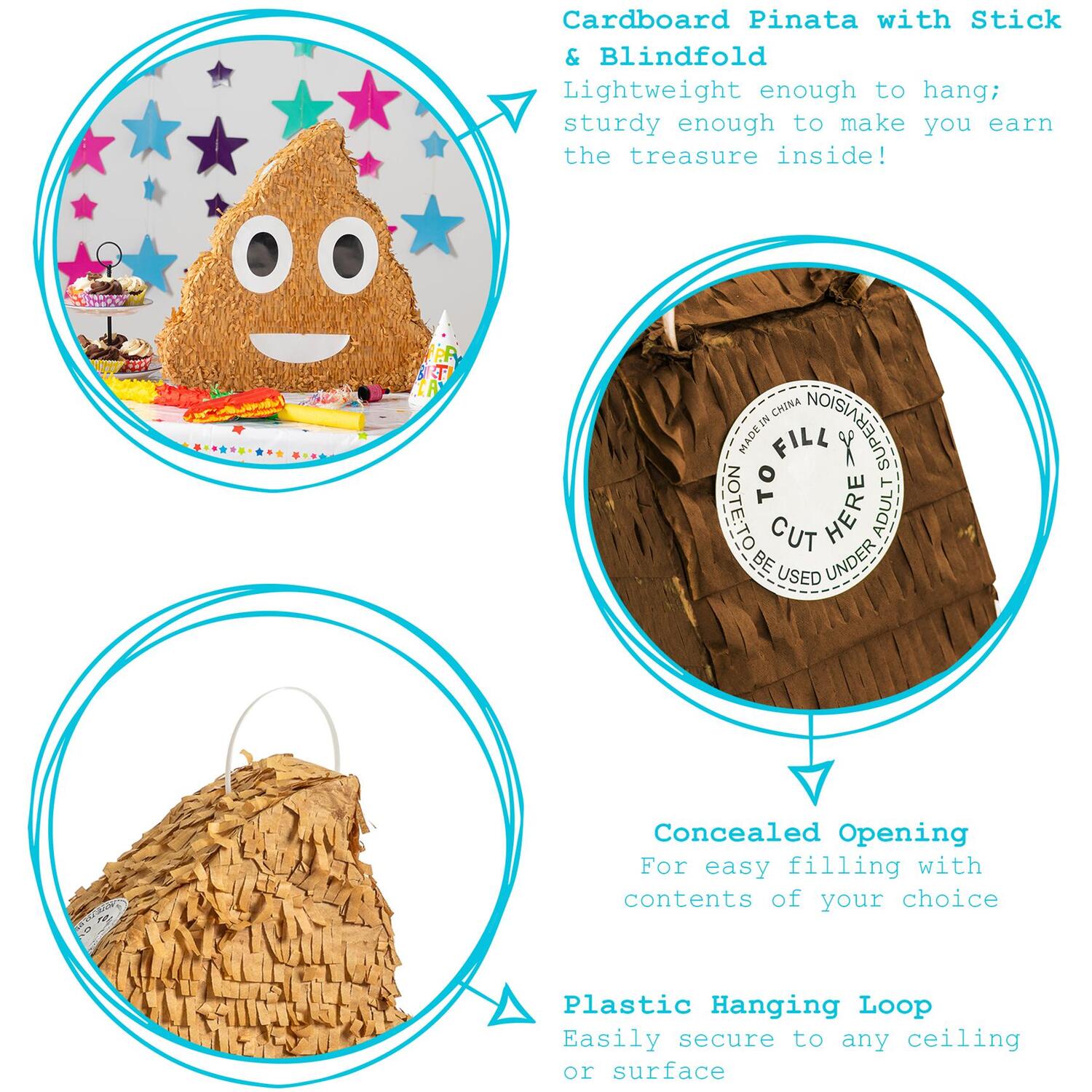 3pc Poop Emoji Pinata Set with Stick Blindfold - Pink Stick