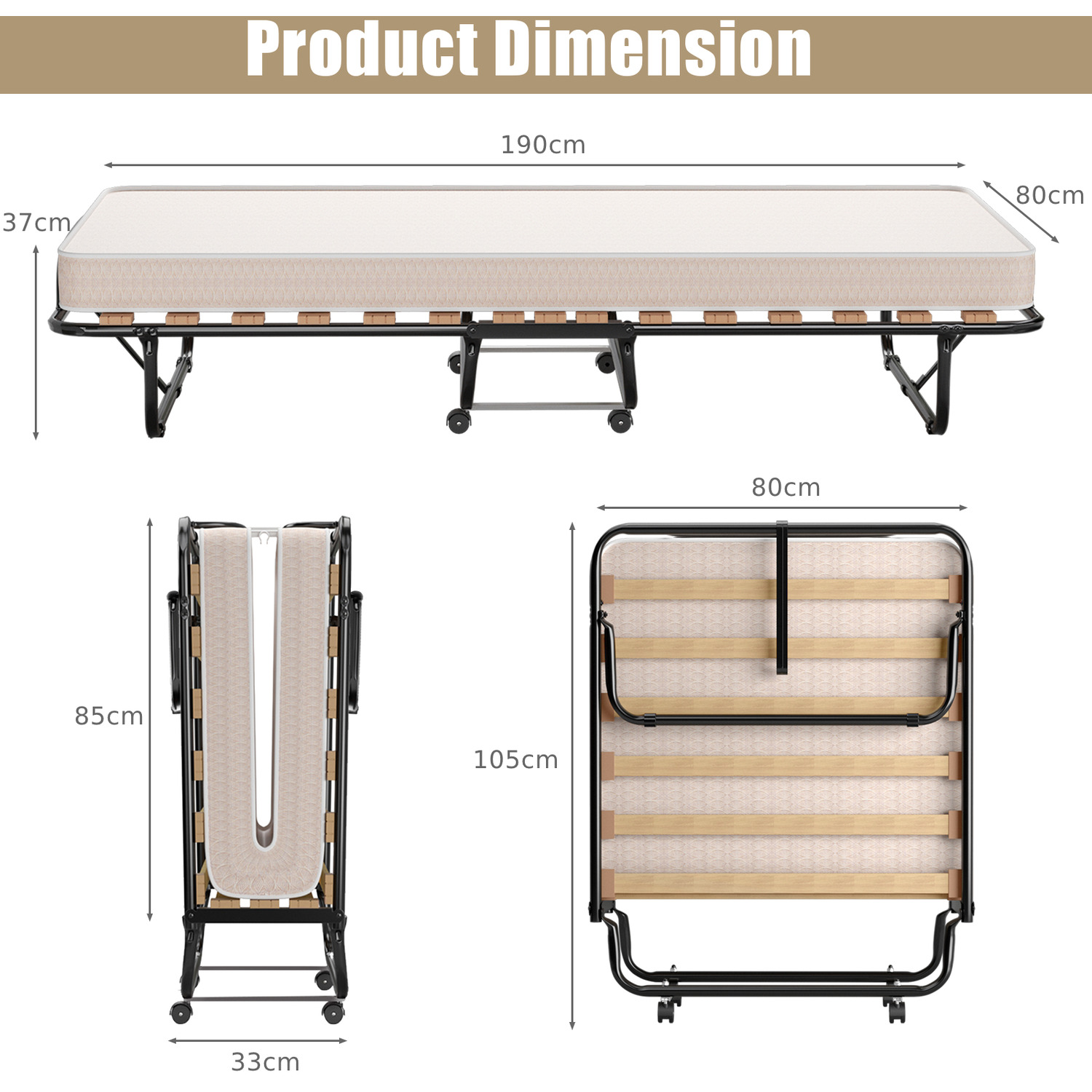 Rollaway Folding Bed with Mattress
