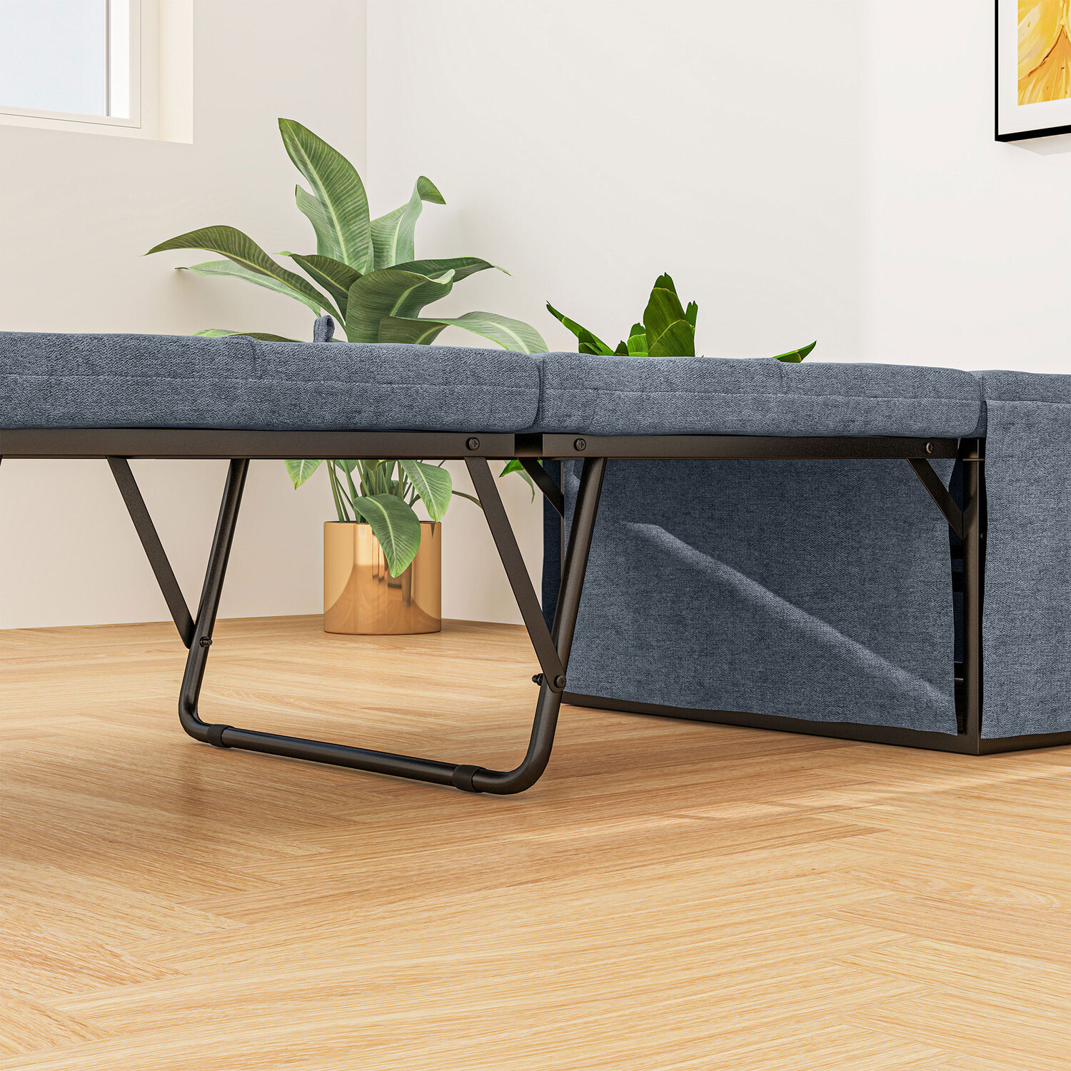 HOMCOM Single Folding Bed with Linen Sponge Mattress and Dust Cover