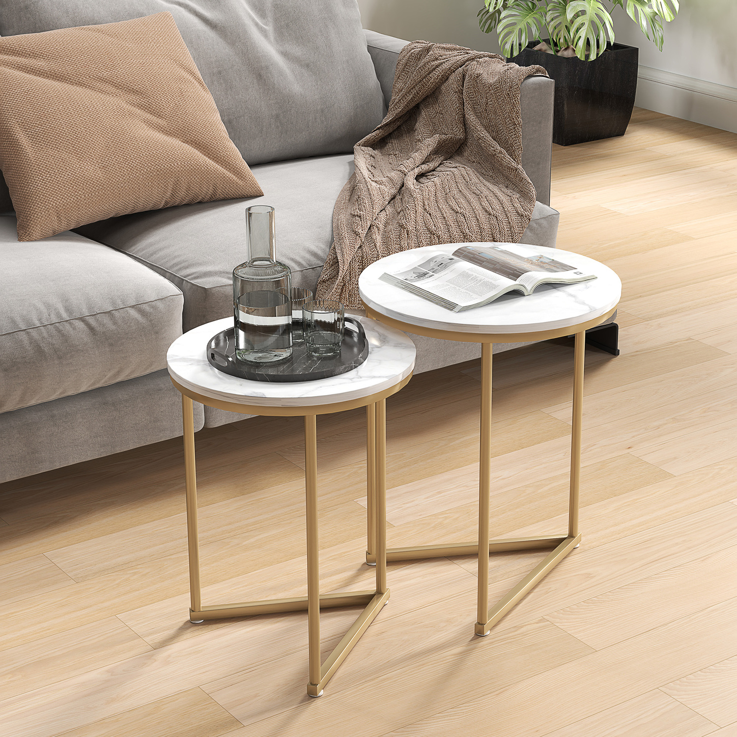 HOMCOM Nesting Coffee Table Set of 2 Round Sofa Side Tables