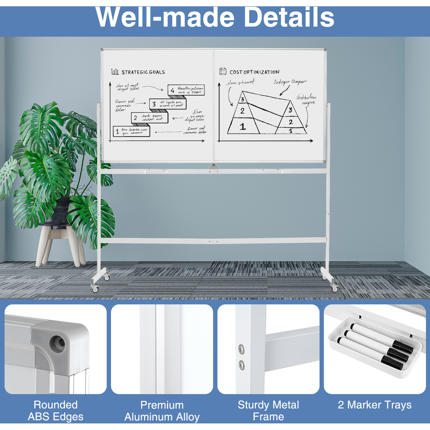 Rolling Whiteboard on Wheels