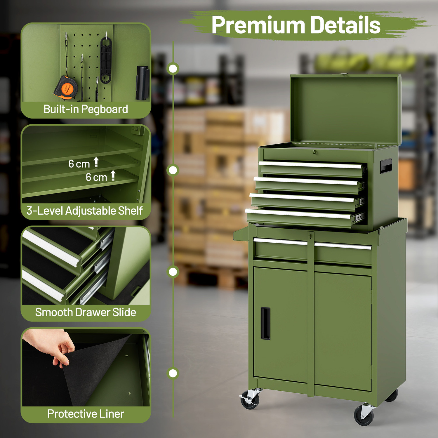 Tool Storage Cabinet with Lockable Wheels
