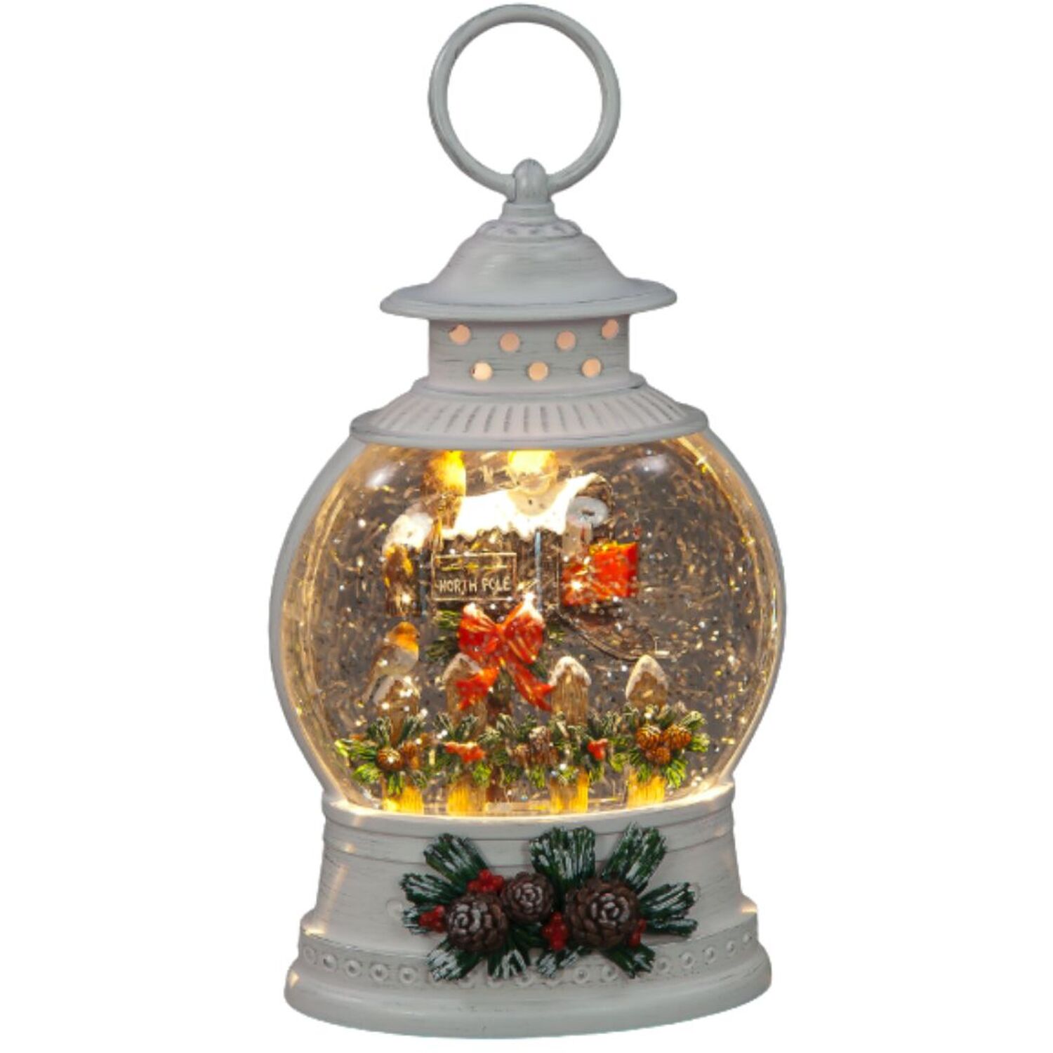SnowTime Battery Operated LED Water Lantern with Robin Scene