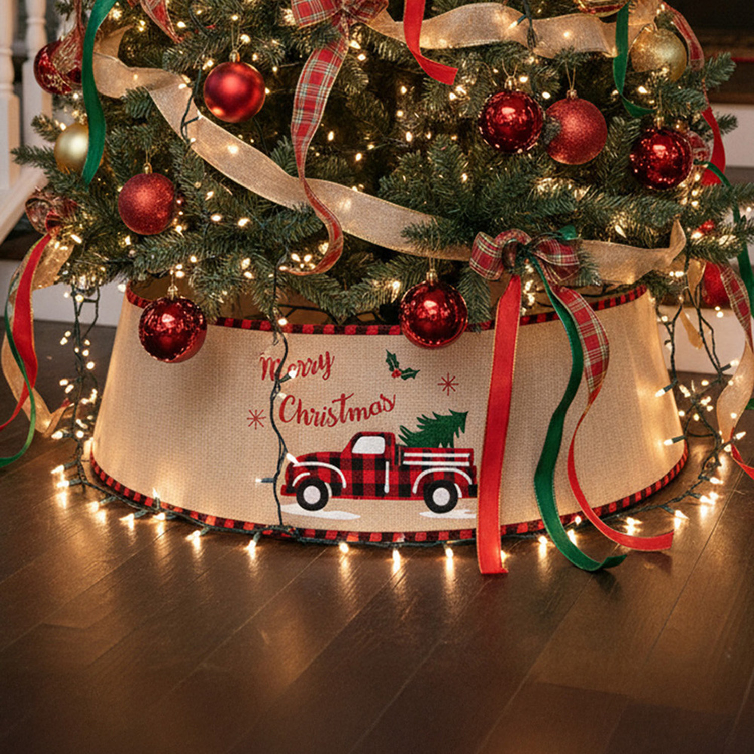 Merry Christmas Burlap Tree Skirt Collar