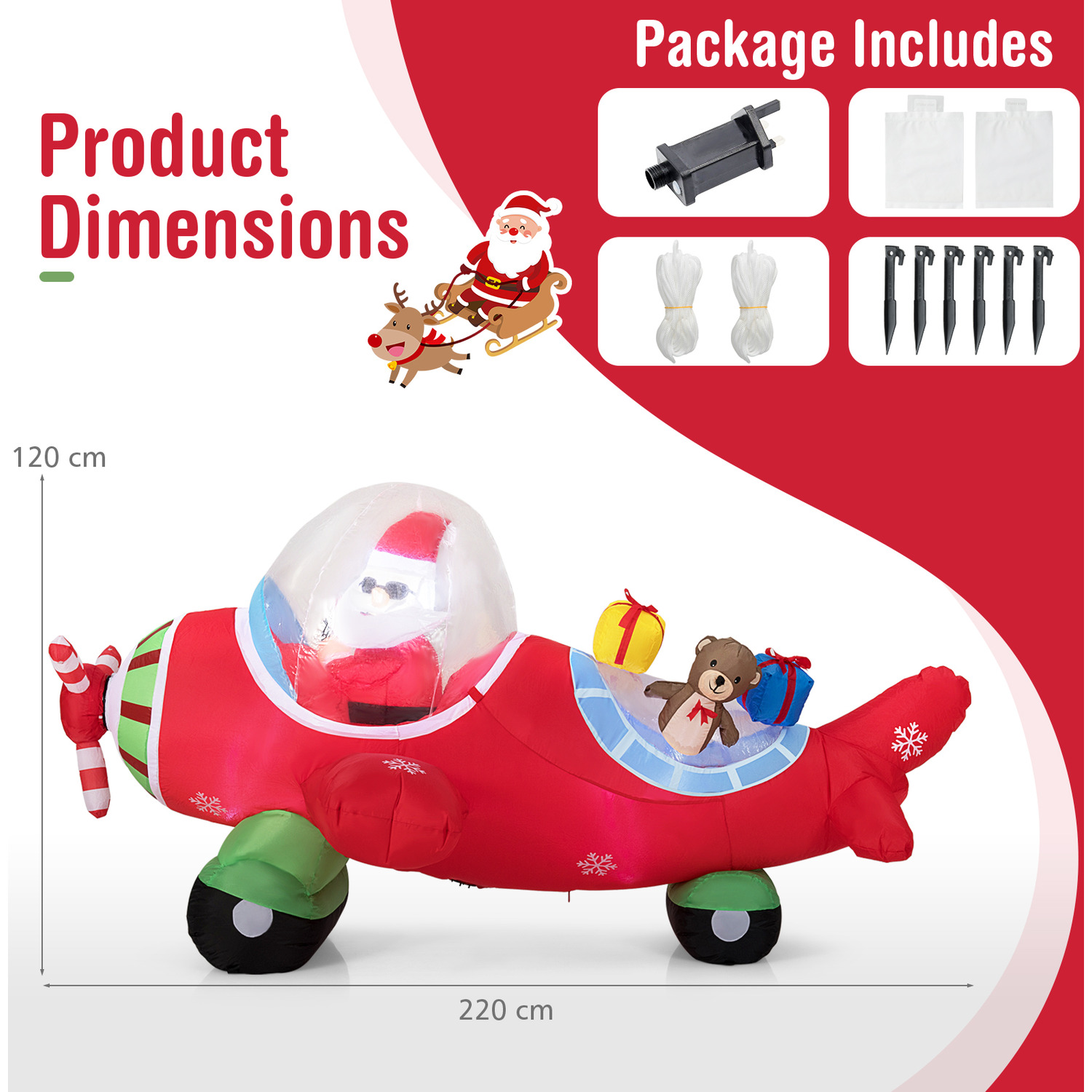 7.2 Ft Animated Inflatable Santa on Plane