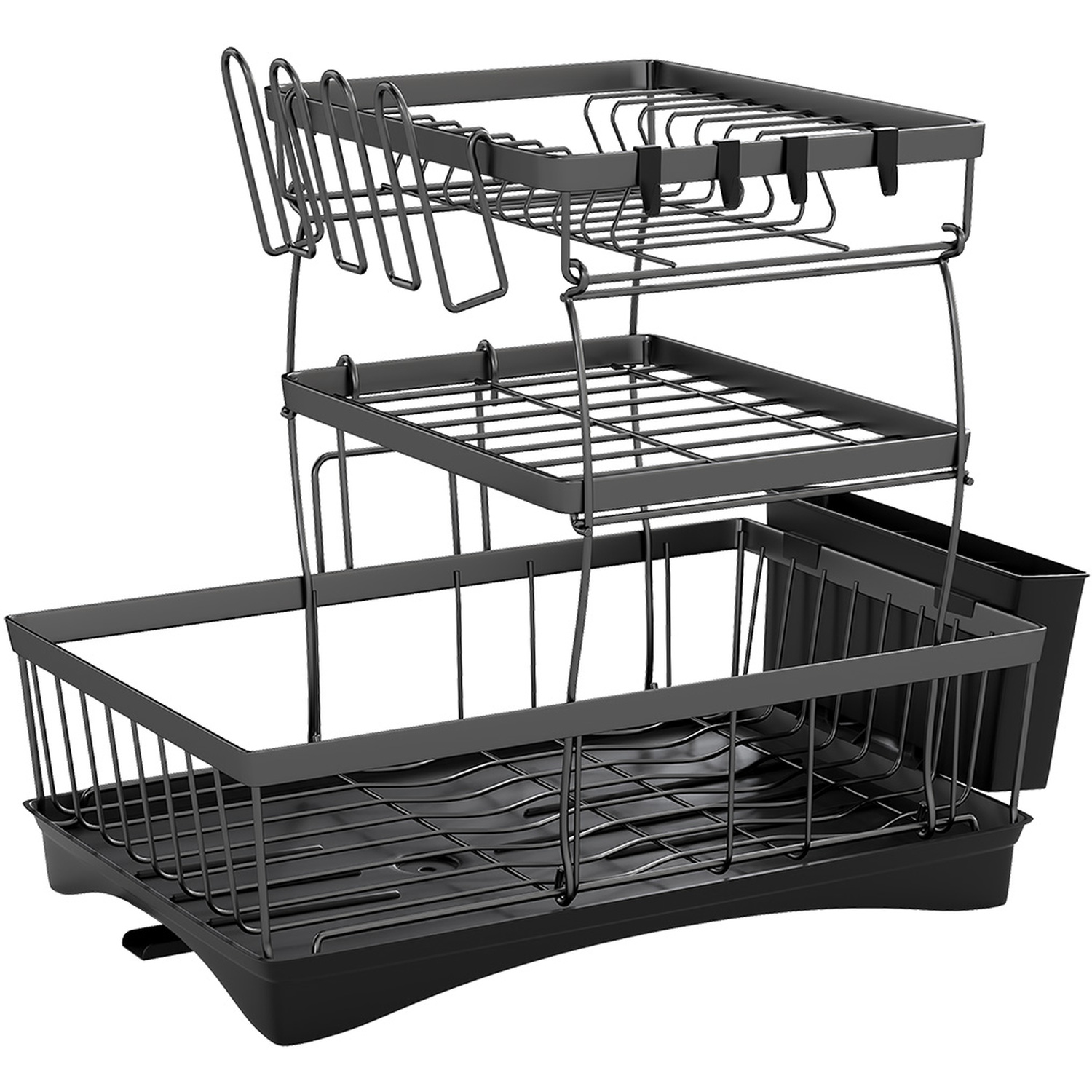 3 Tier Dish Drying Rackwith Drip Tray for Plates and Cutlery