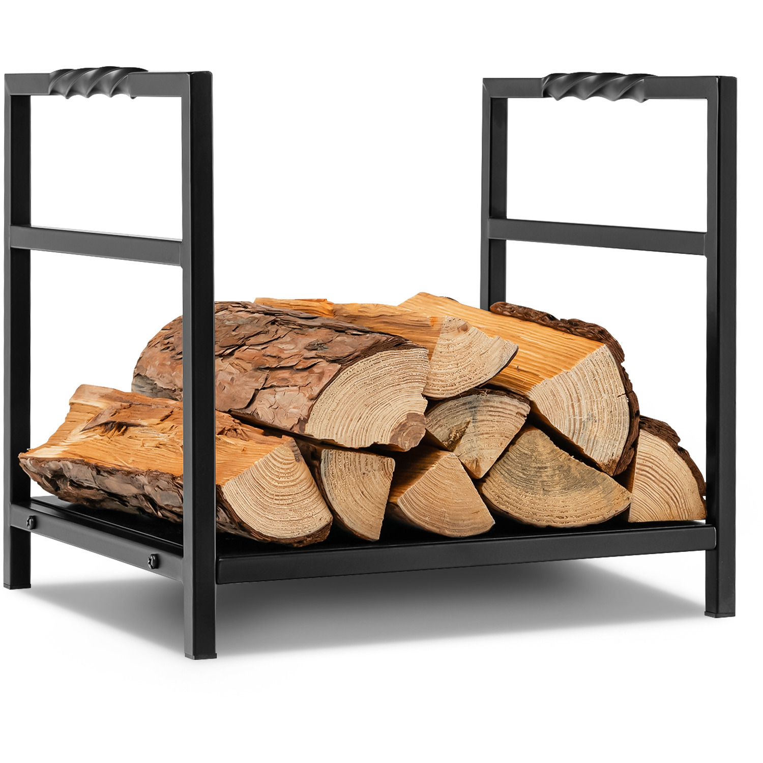 Firewood Log Rack with Solid Bottom Panel and Screw Thread Handle