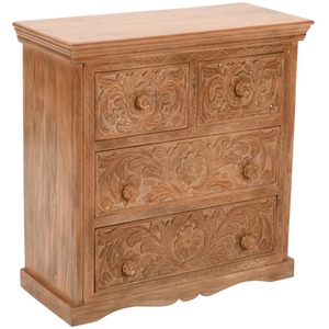 Carved Solid Mango Wood Chest Of 4 Drawers