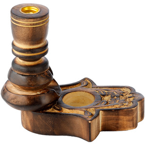 Carved Mango Wood Backflow Incense Burner - Hamsa