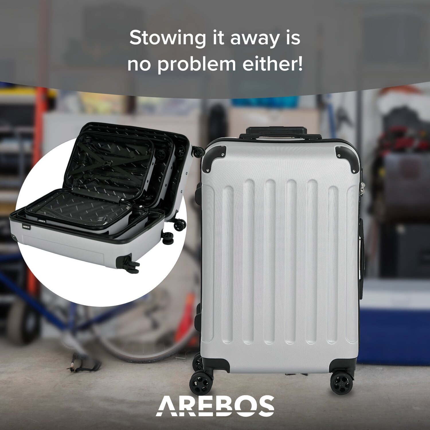 Set of 3 ABS Hard Shell Travel Suitcases With Telescopic Handle