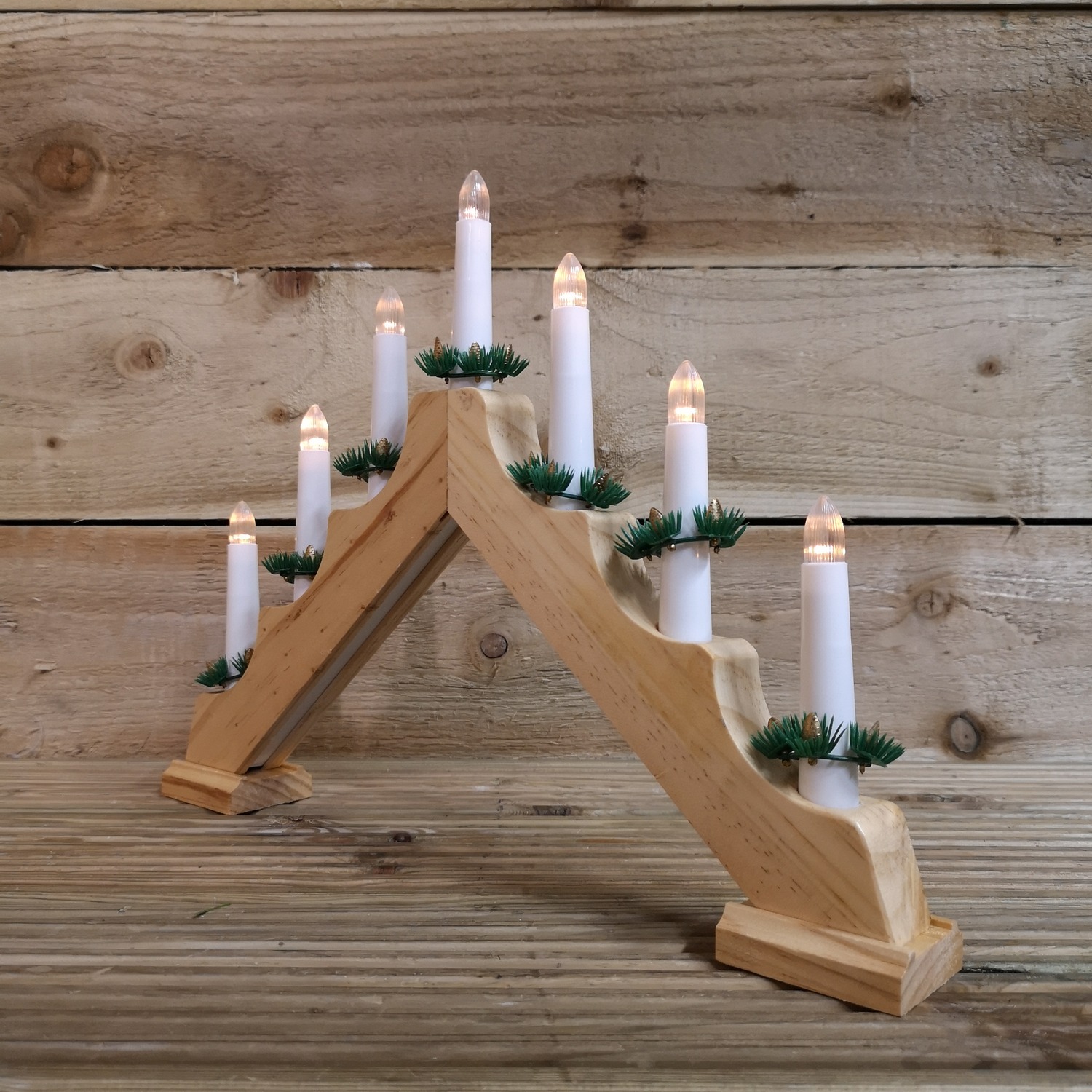Battery Operated LED Wooden Candle Bridge Christmas Decoration
