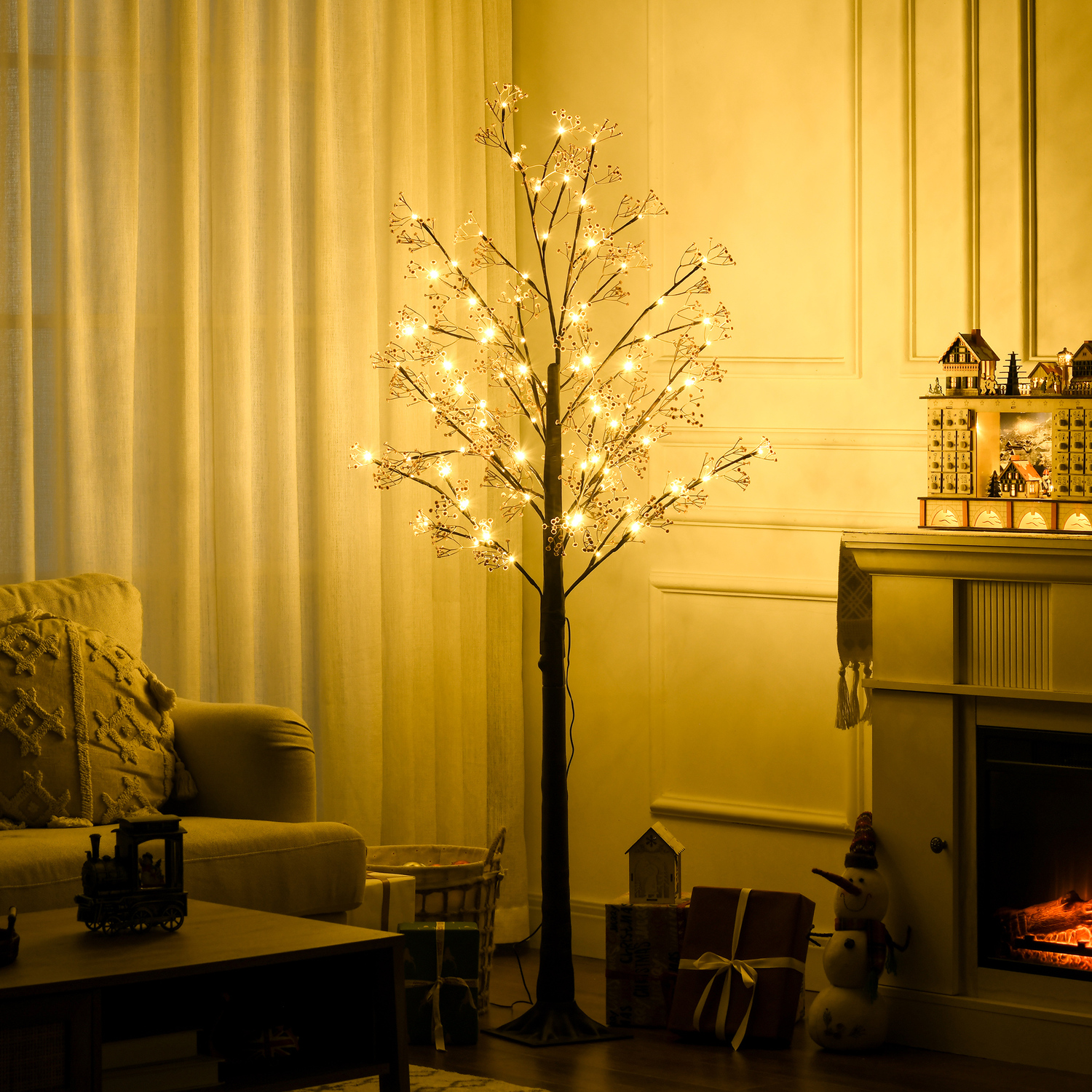 HOMCOM Artificial Gypsophila Tree with Lights Baby Breath Flowers