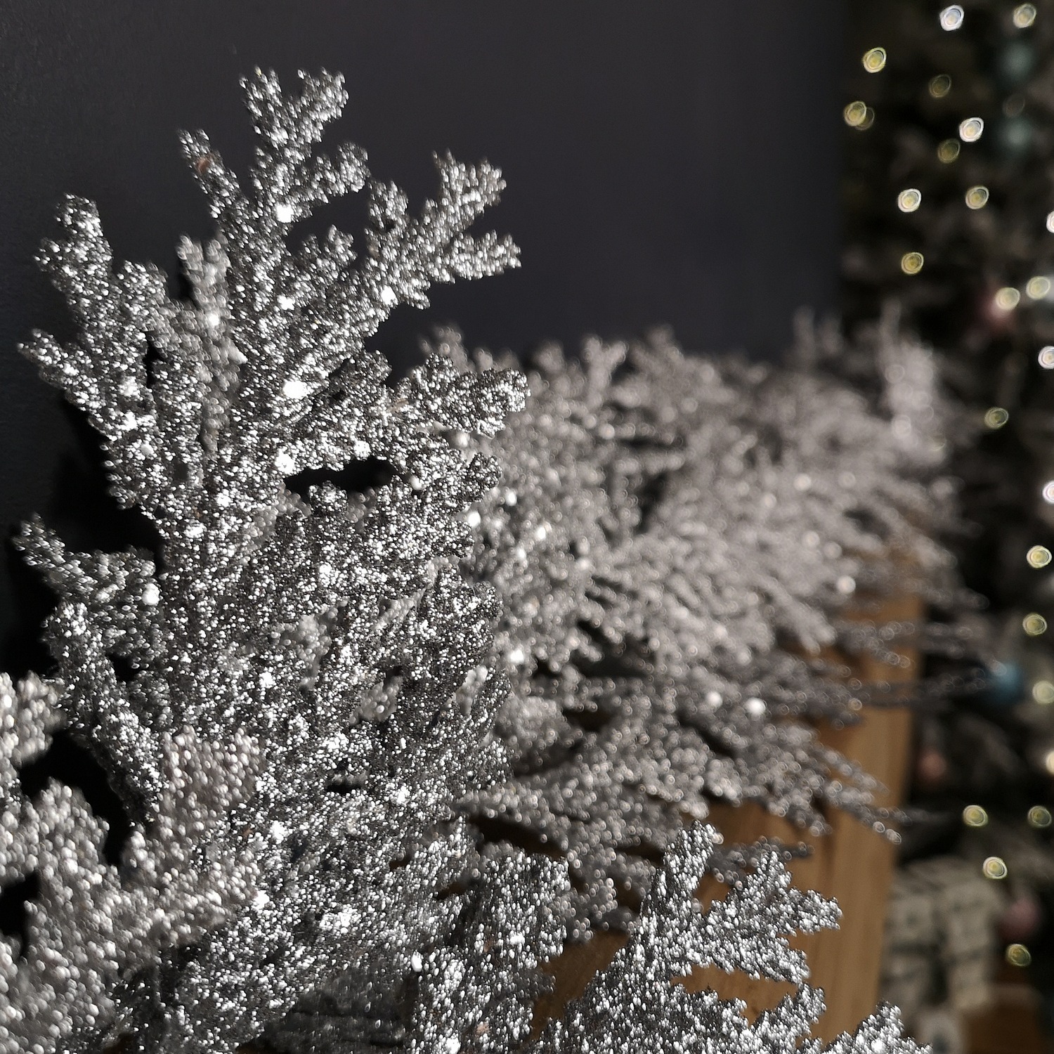 Silver Glitter Cedar Leaf Garland Christmas Decoration