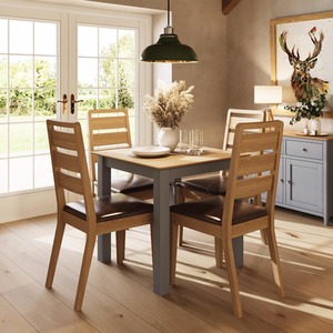 Compact Solid Oak 4 Chair Dining Table Set