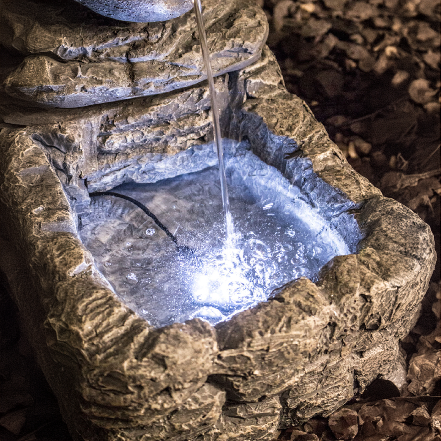 Primrose Easter Island Head Solar Water Feature Planter with LED Lights ...