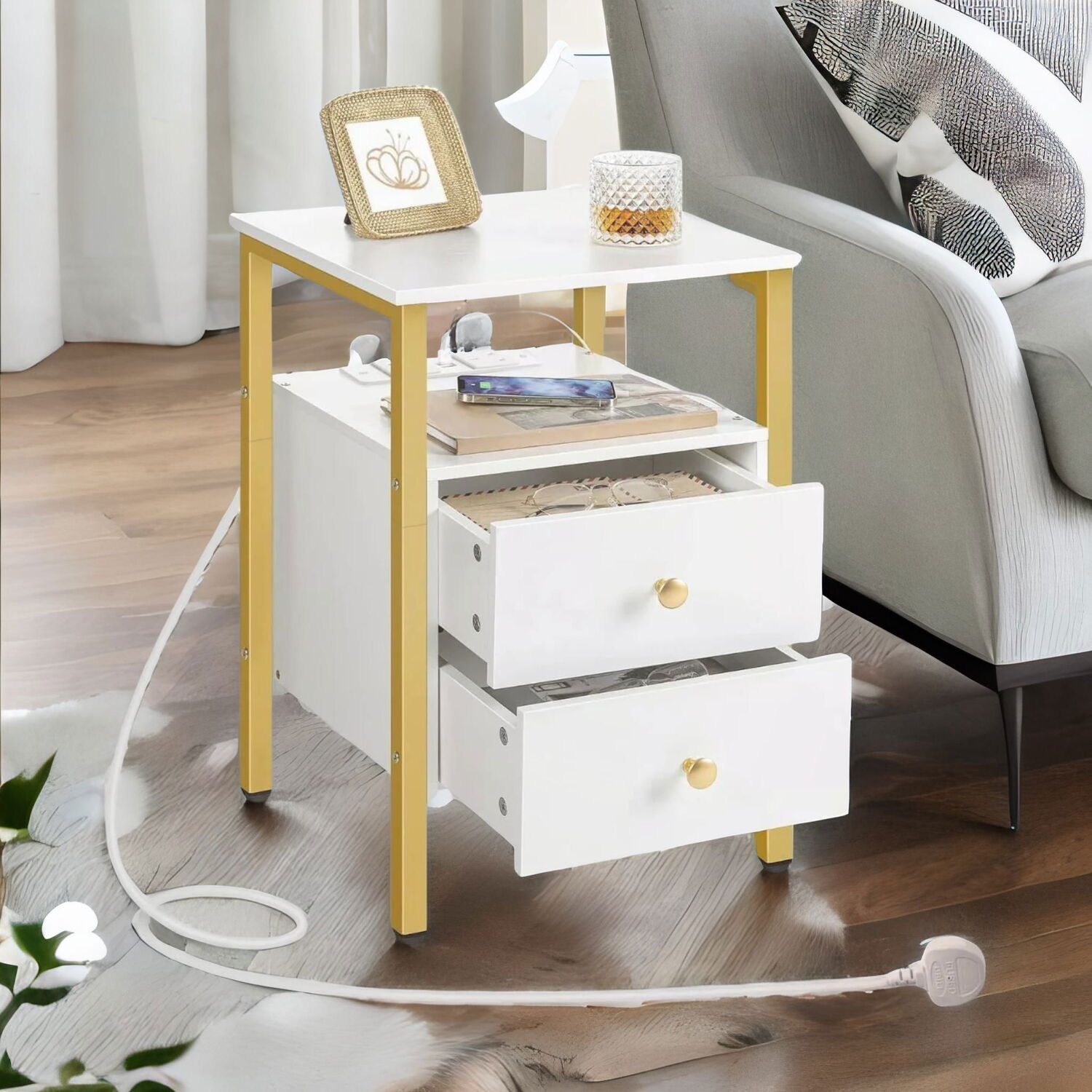 2 Drawer Smart Bedside Table With Power