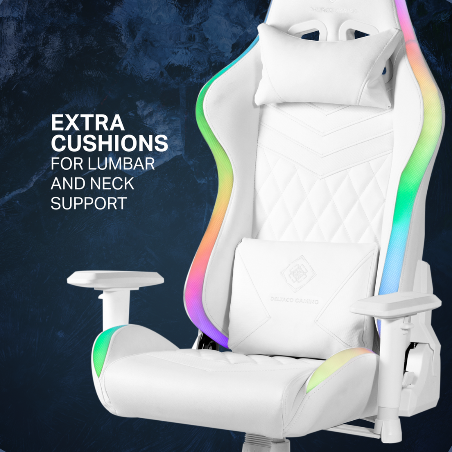 Deltaco Gaming WCH90 White Line RGB Leather Gaming Chair