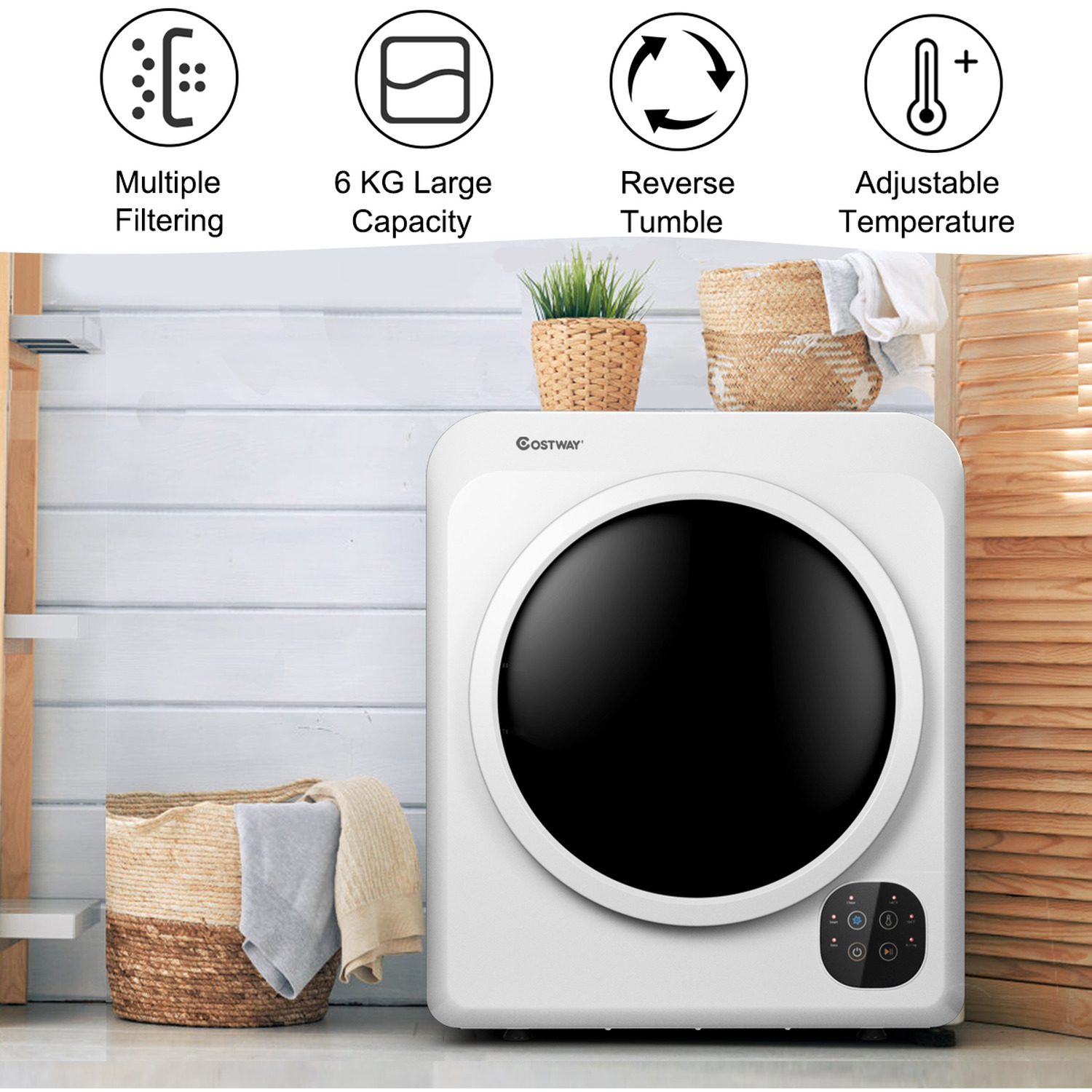 6KG Vented Tumble Dryer 1700W Freestanding Front Tumble Dryer