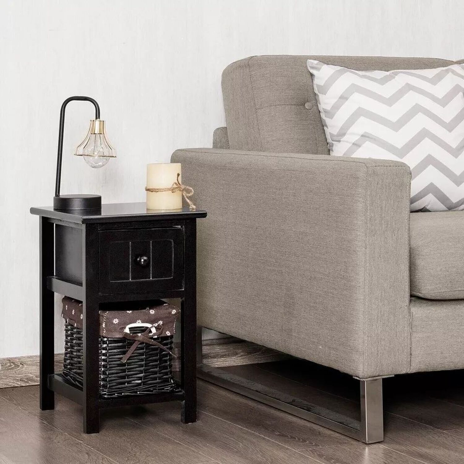 Set of 2 Bedside Tables with Baskets