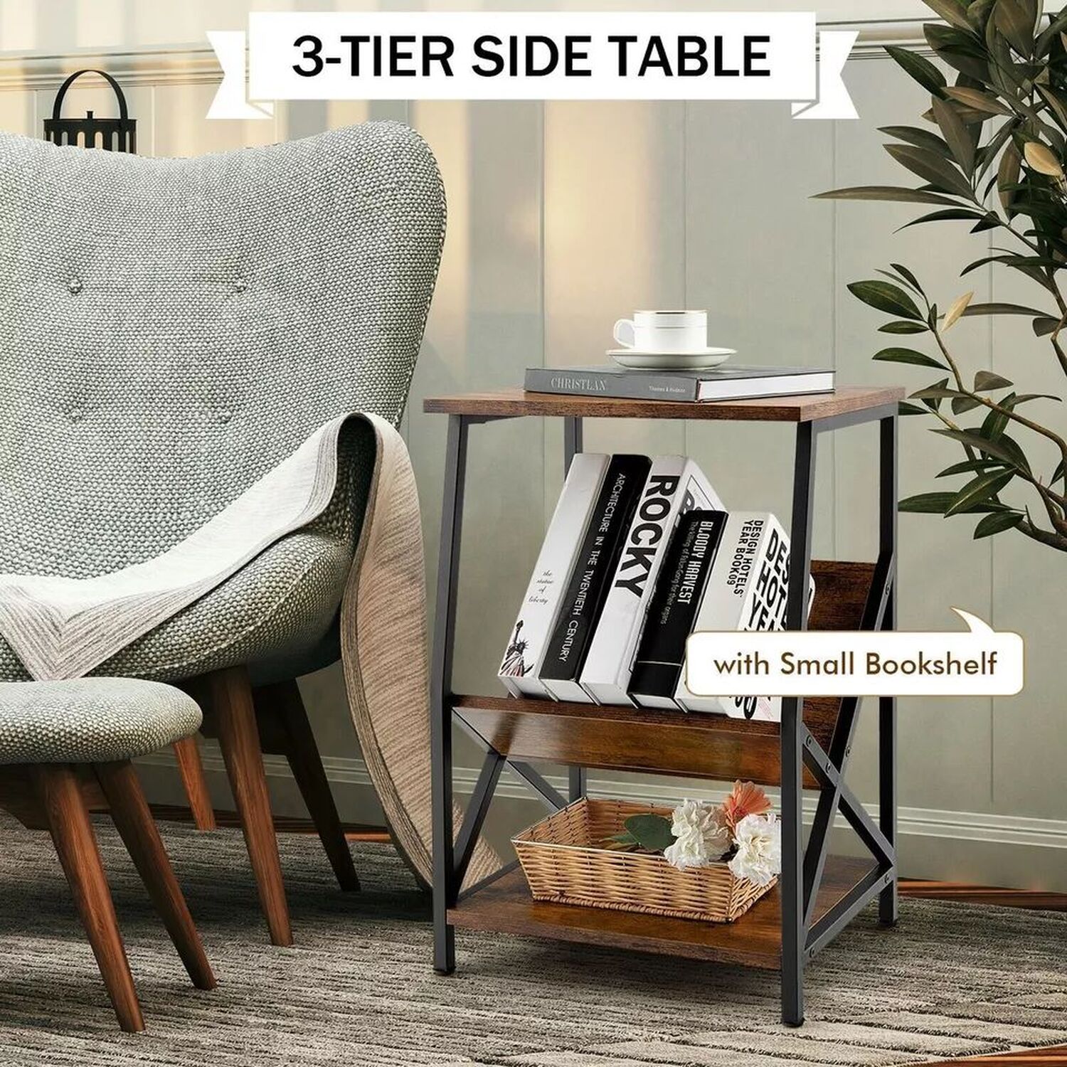 Bedside Table with Book Shelf