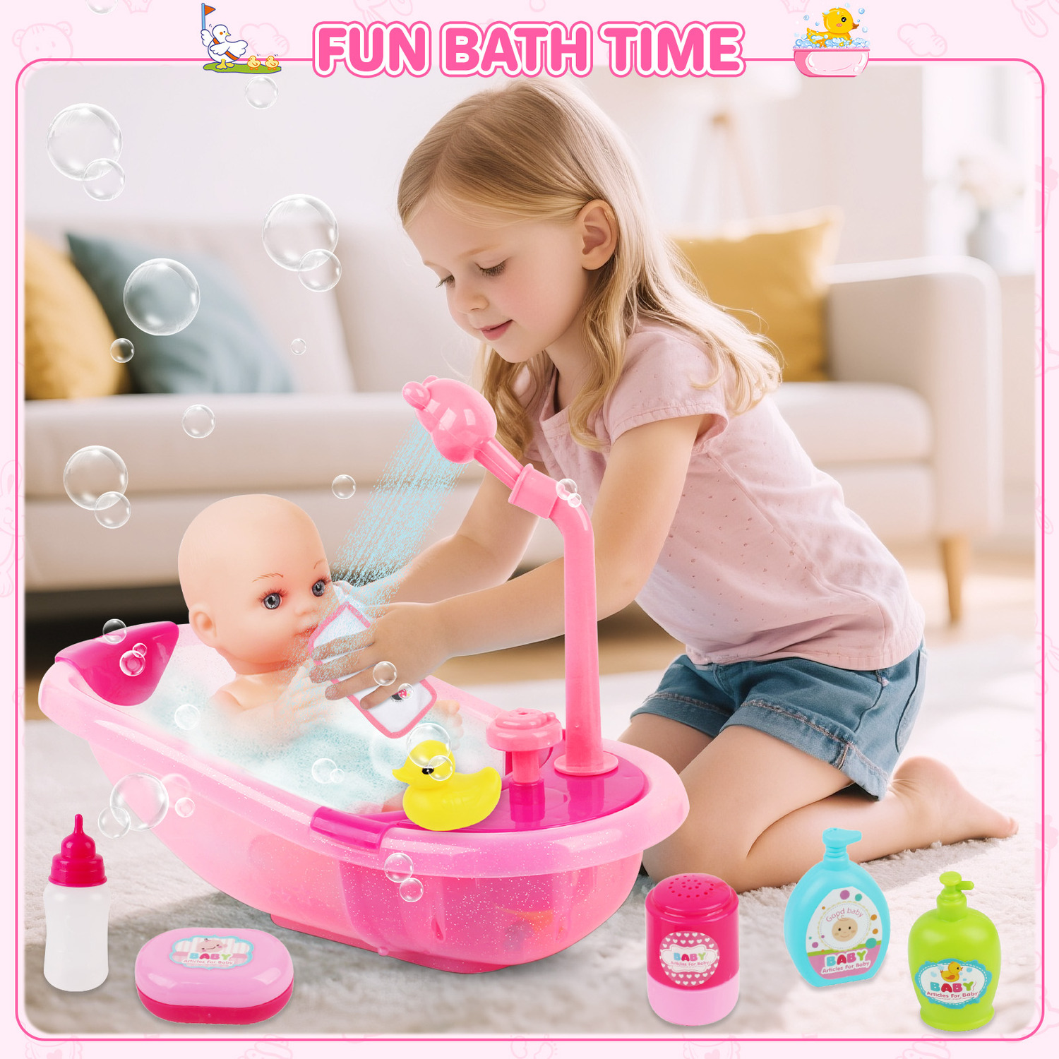 Baby Doll Bath Time Pretend Play Set