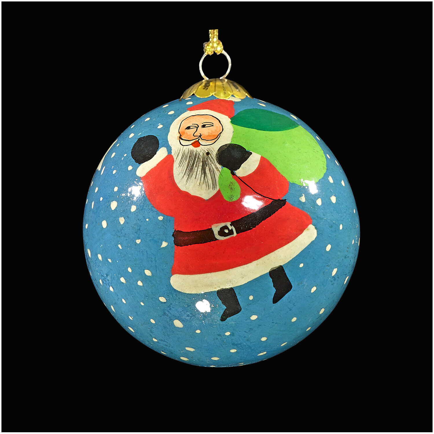 Father Christmas Blue Handmade Bauble with Starry Night Design