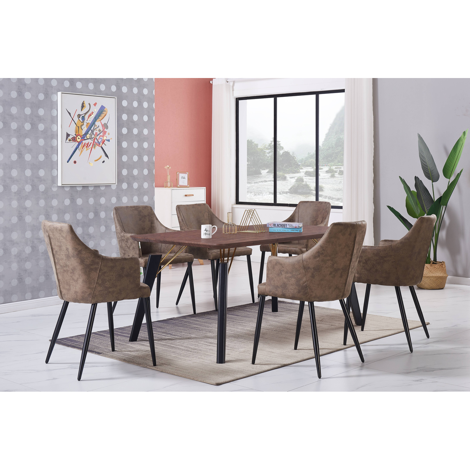 Zarah Cosmo LUX Dining Set Includes a Table with 6 Faux Leather Chairs