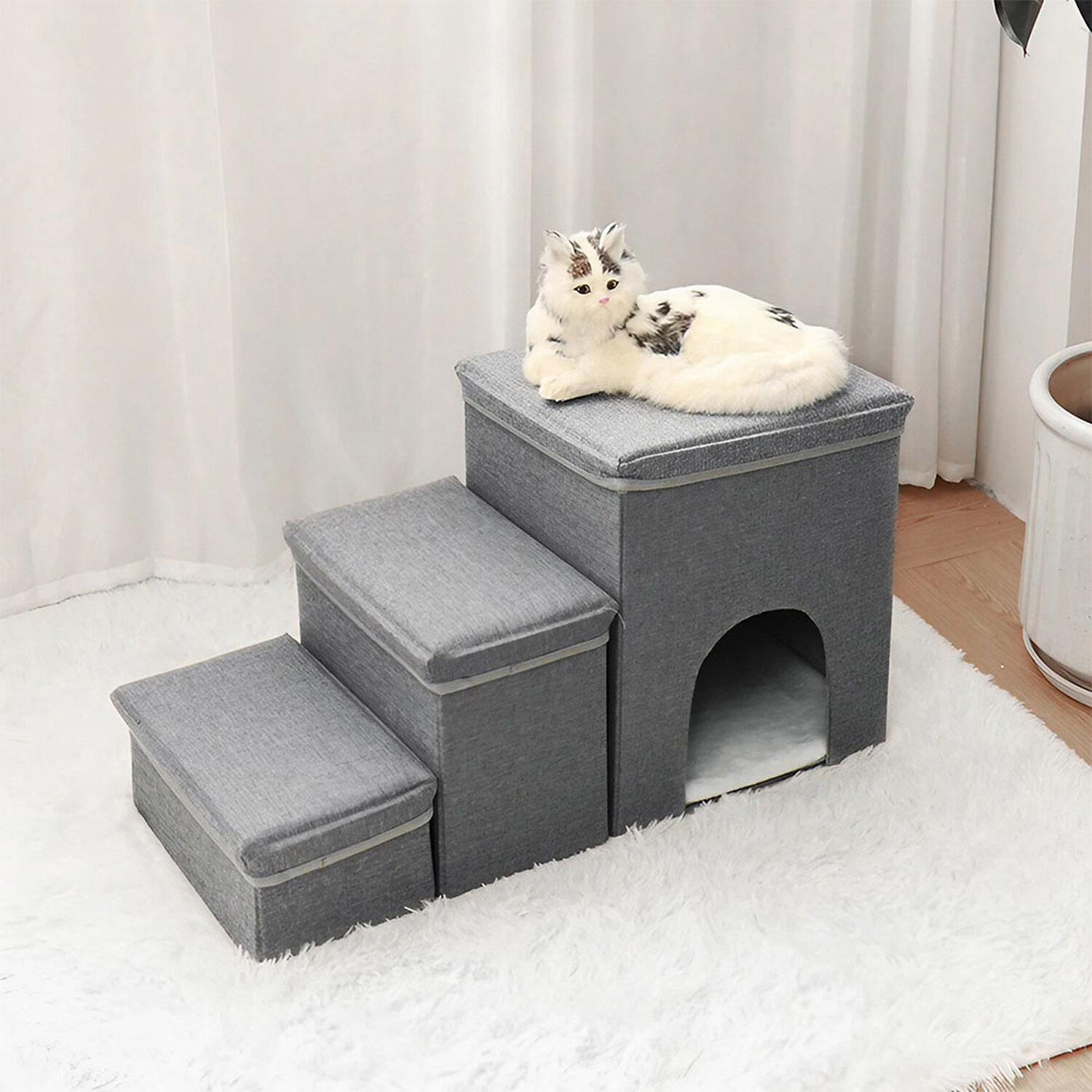 3-Step Foldable Pet Stairs with Nest