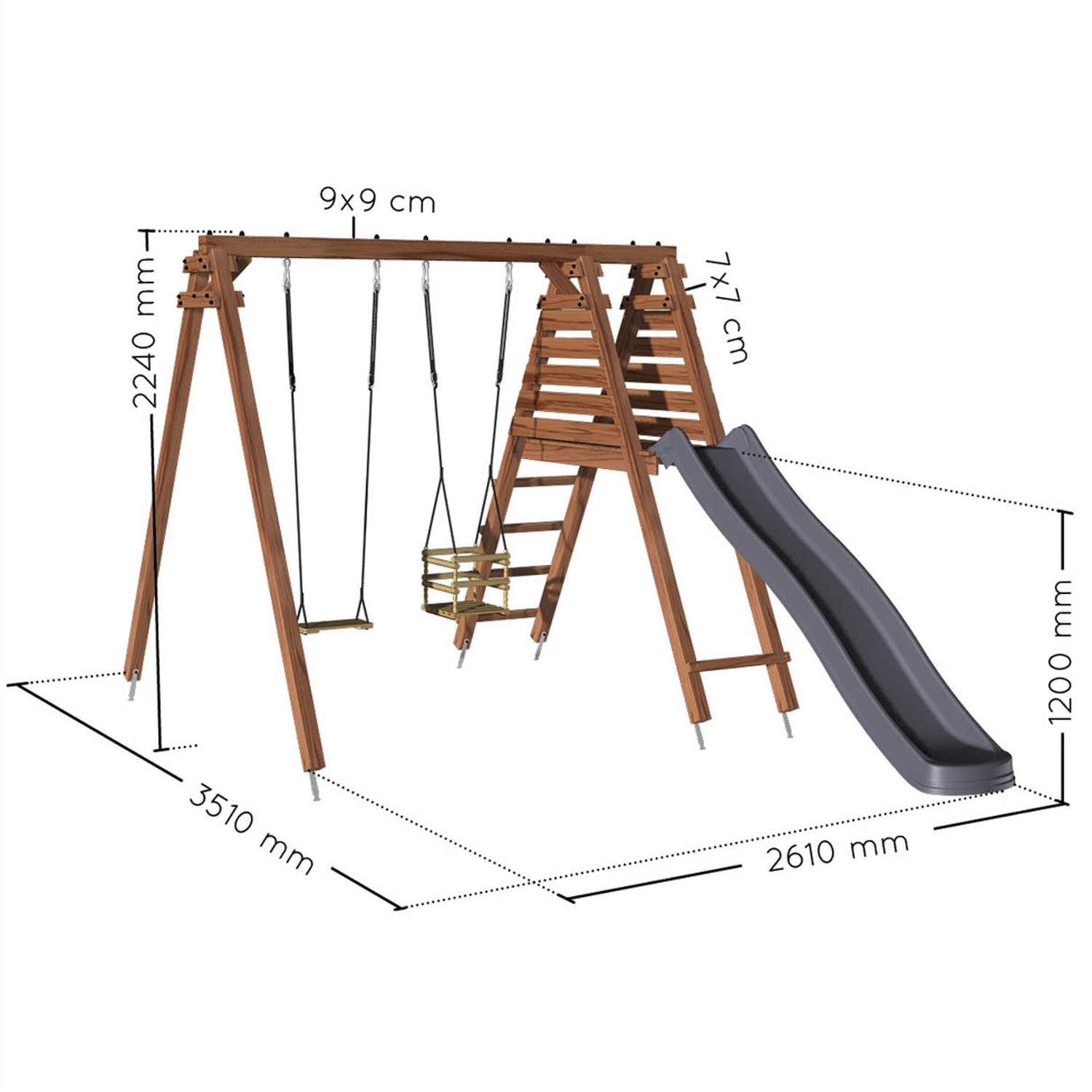 Prune Double Wooden Swing Set with Slide