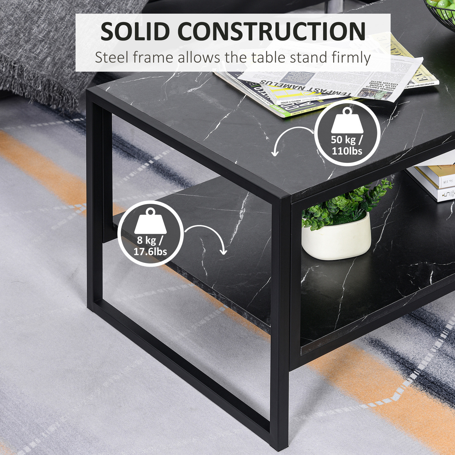 HOMCOM Marble Print Coffee Table