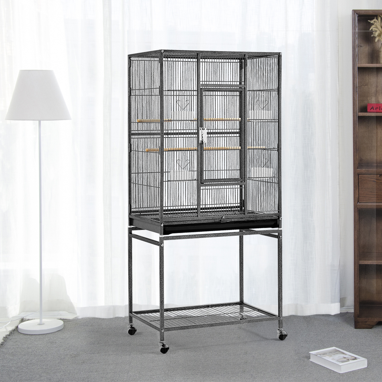 Large Rolling Metal Pet Cage with Detachable Stand