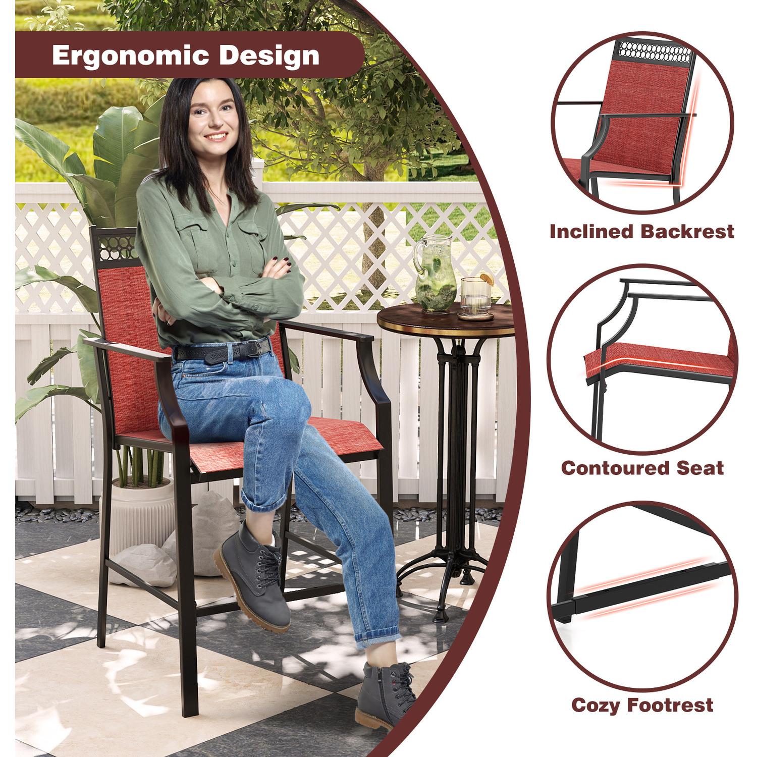 Outdoor Bar Stool Patio Chair Set of 2