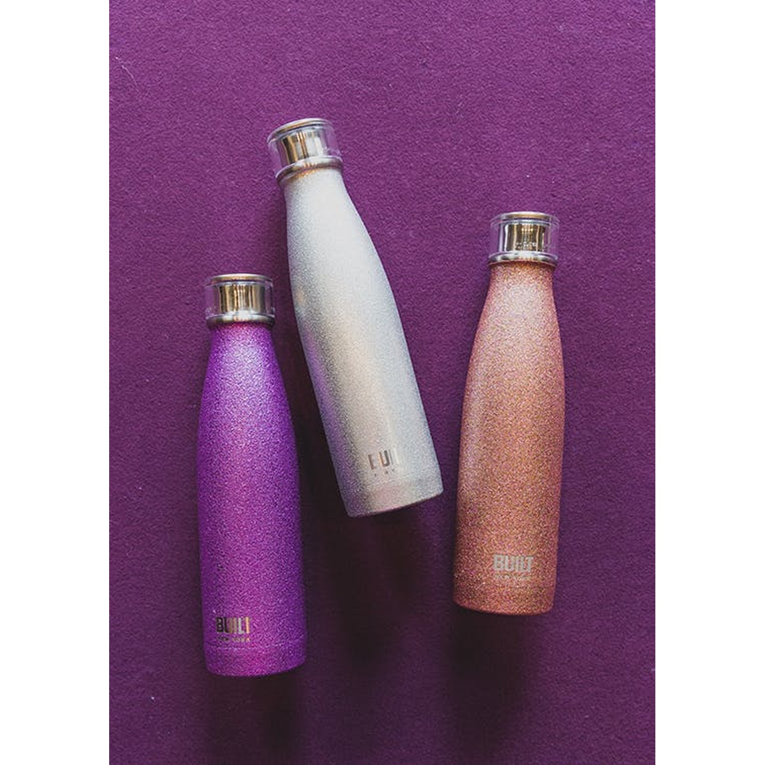 BUILT 500ml Double Walled Stainless Steel Water Bottle Purple Glitter