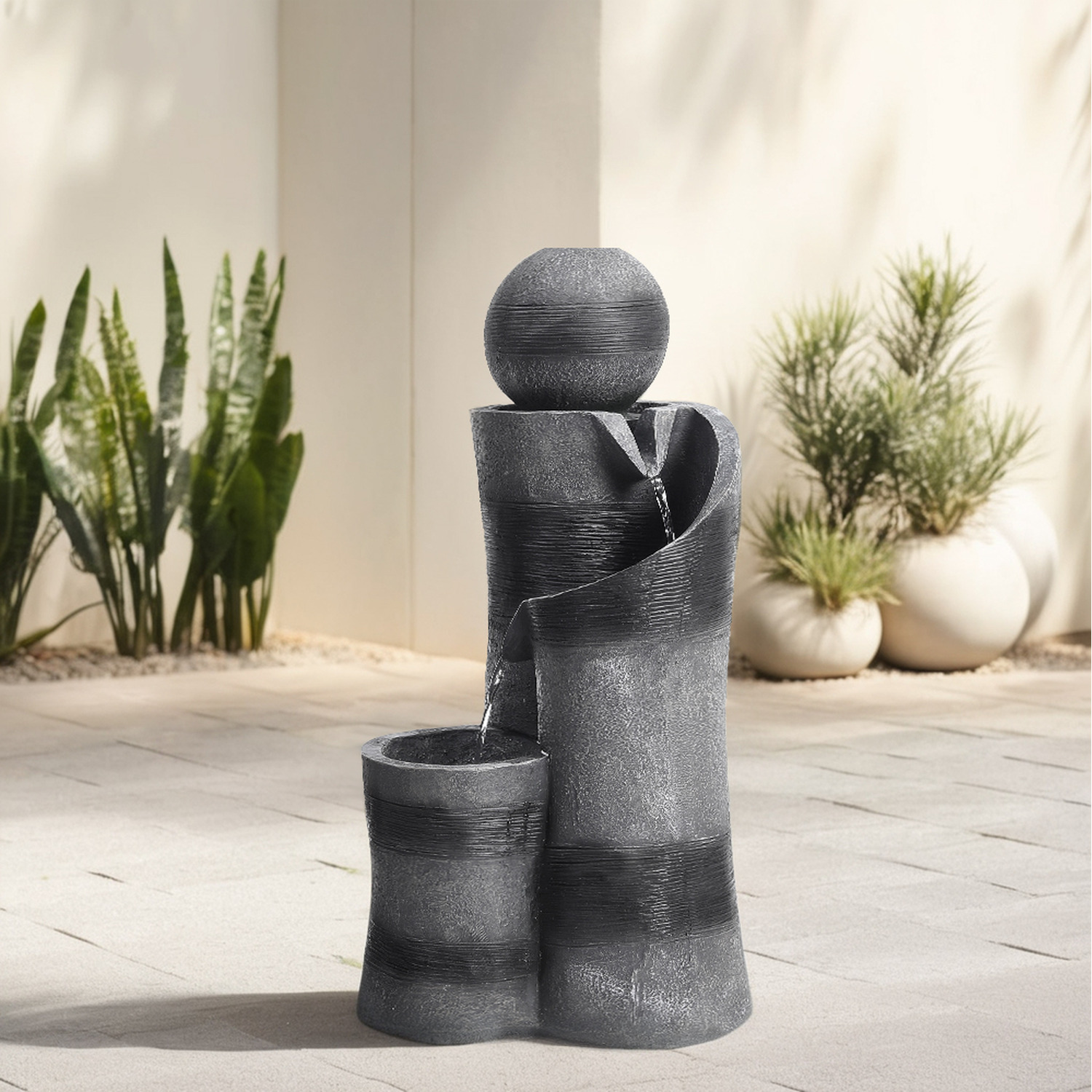 Outdoor Solar-Powered Fountain with LED Lights