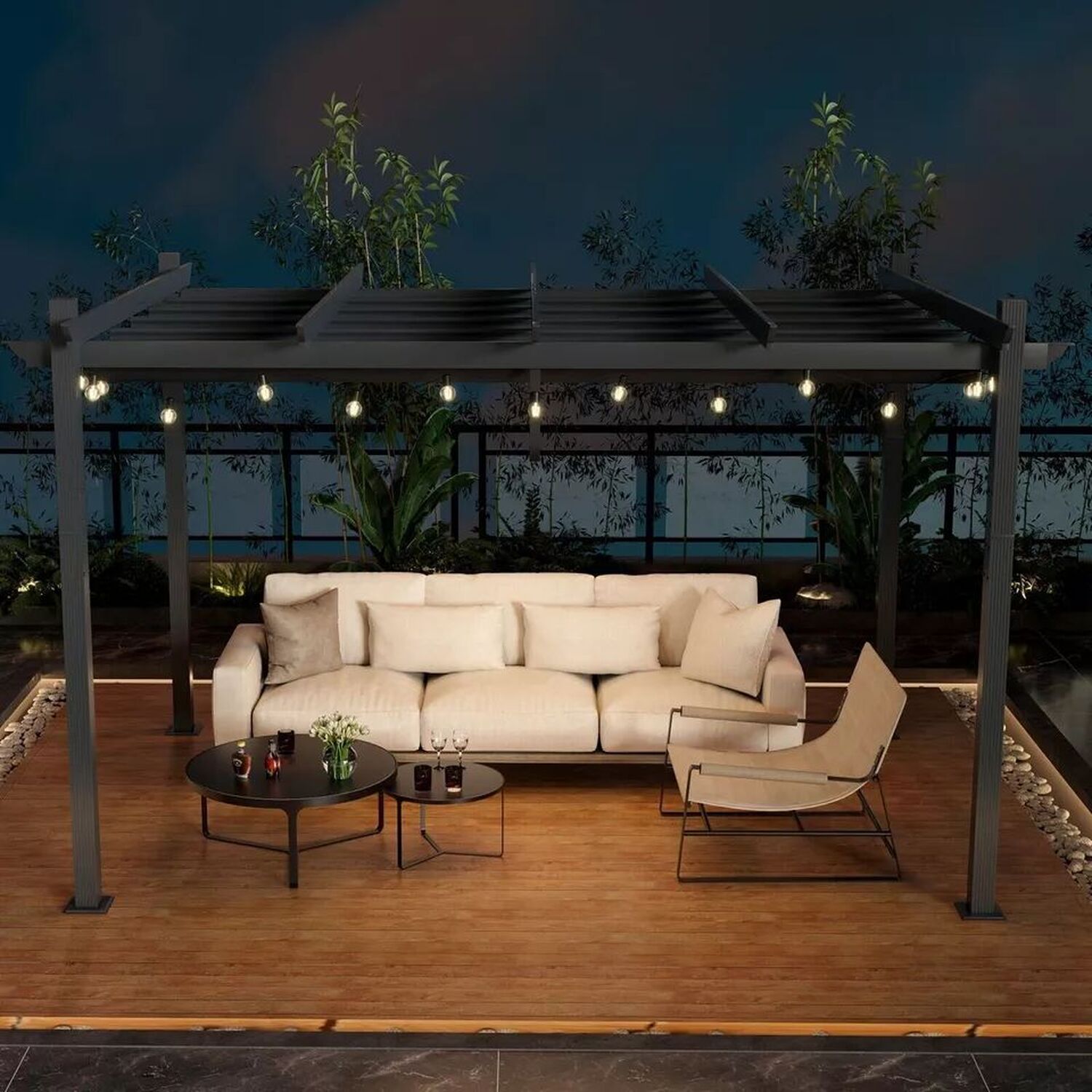395 x 290cm Outdoor Aluminium Pergola Aluminum with Retractable Canopy