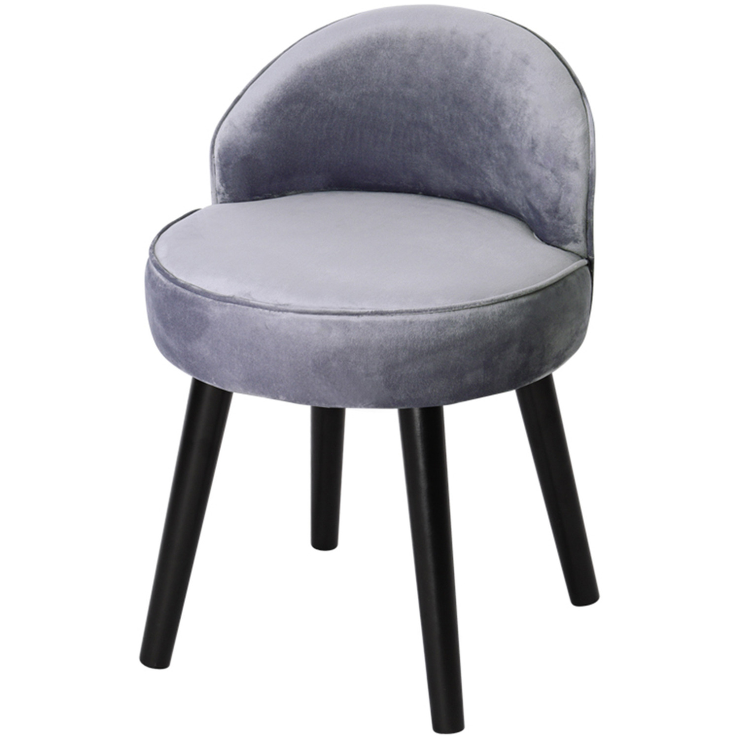 Velvet Upholstered Dressing Table Stool with Wood Legs